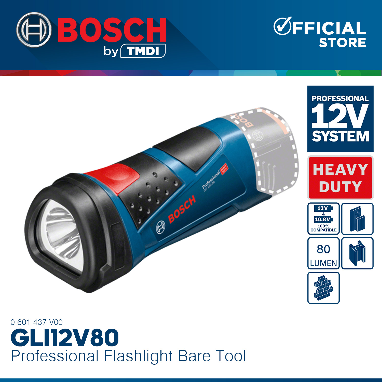 BOSCH Professional Flashlight Bare Tool GLI 12V-80 BLC 0601437V00 100% ...