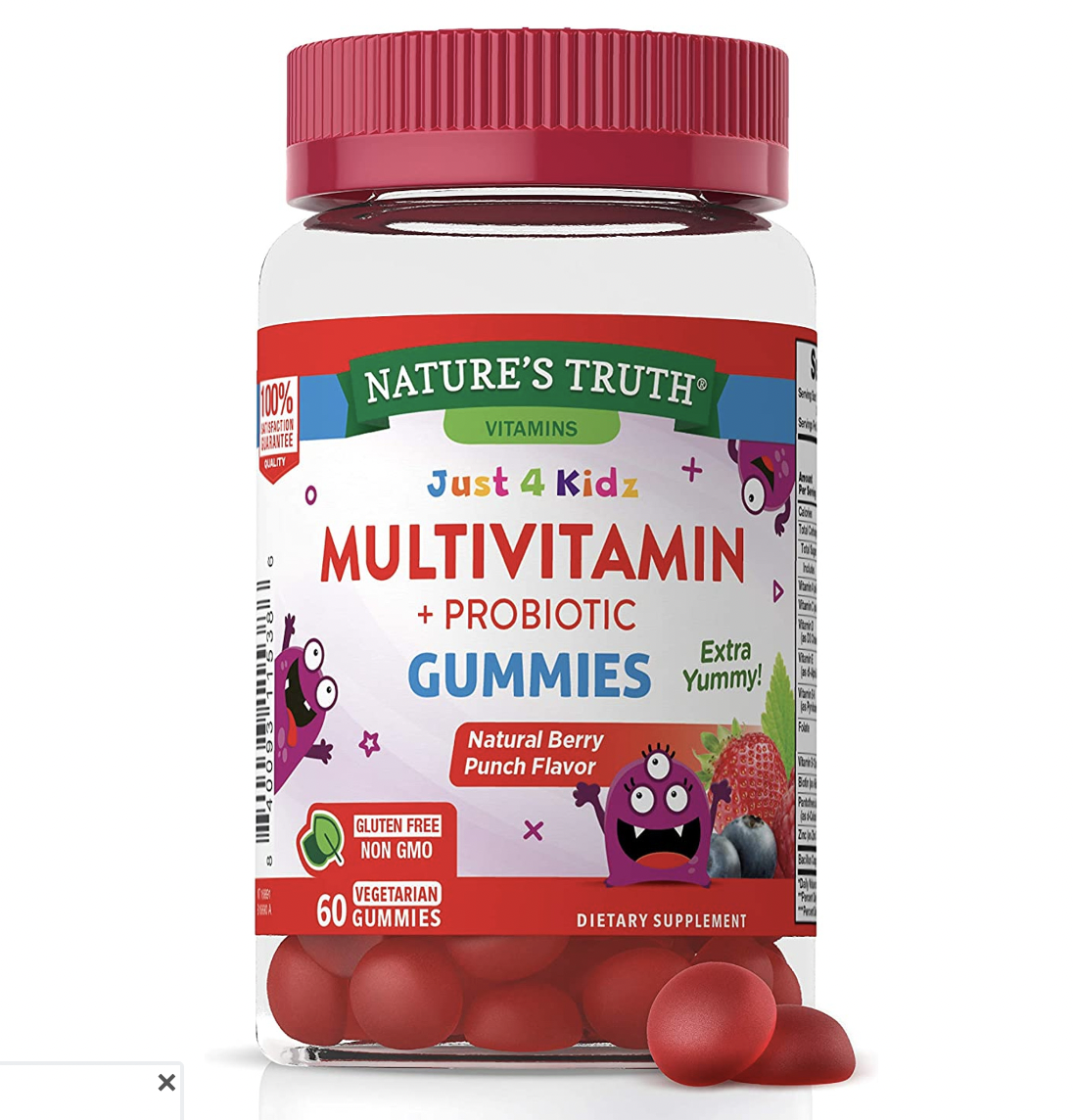 Nature's Truth Kids Multivitamin + Probiotic Gummies (Natural Berry ...