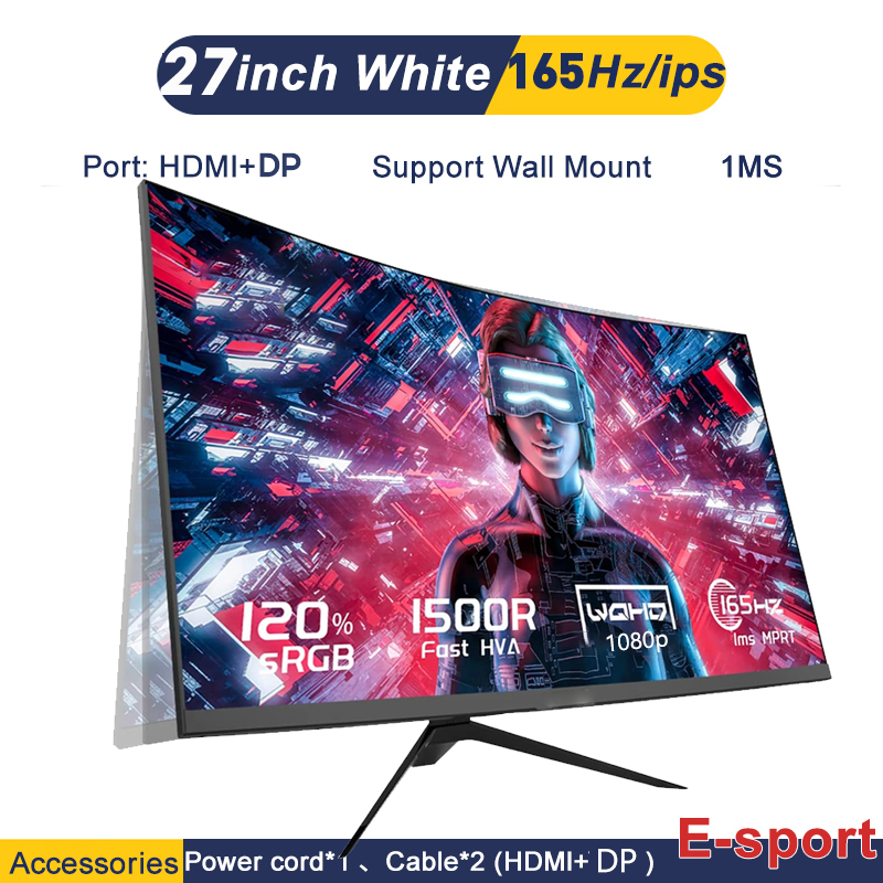 expsoe 144Hz Monitor 165Hz 27" (HDMI+VGA) 2K Frameless Curved Gaming ...