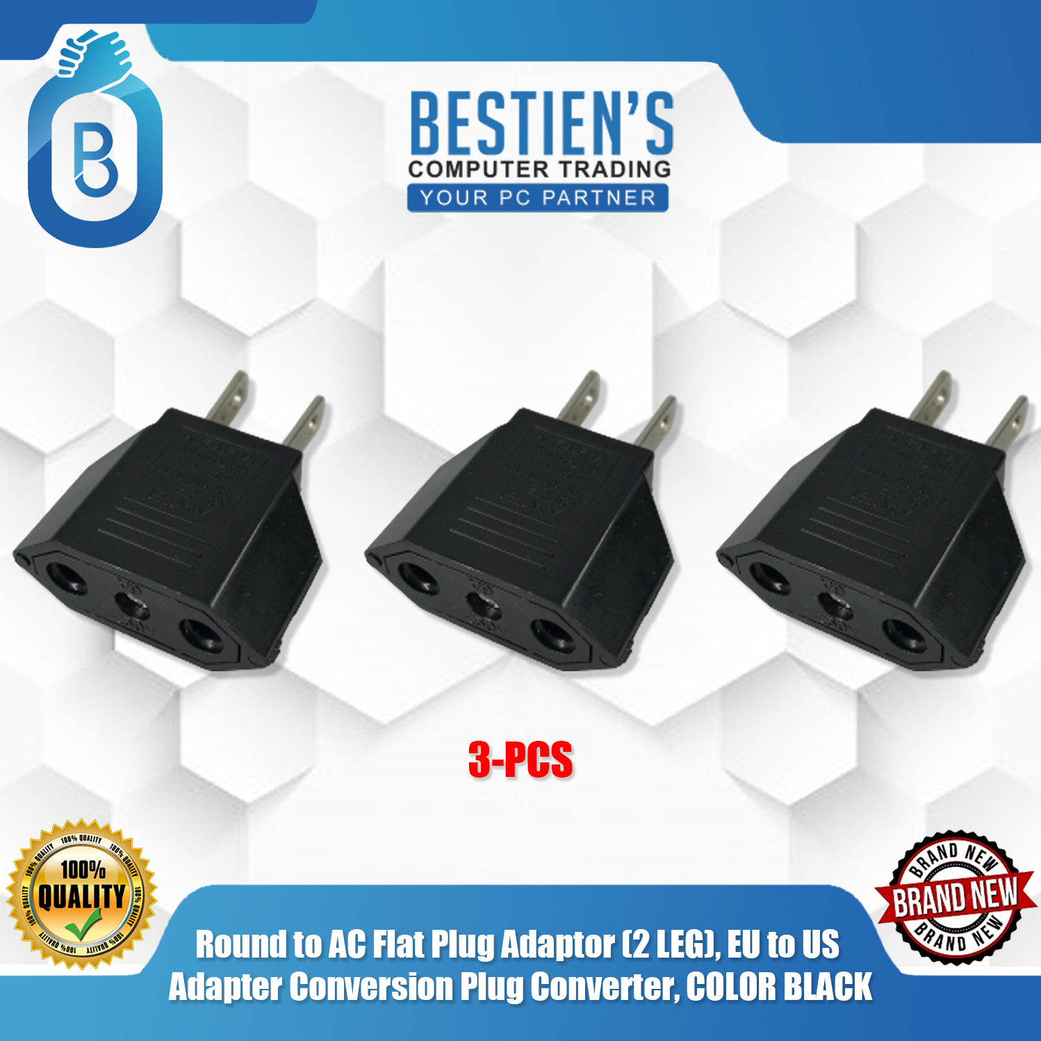 Round to AC Flat Plug Adaptor (2 LEG), EU to US Adapter Conversion Plug ...