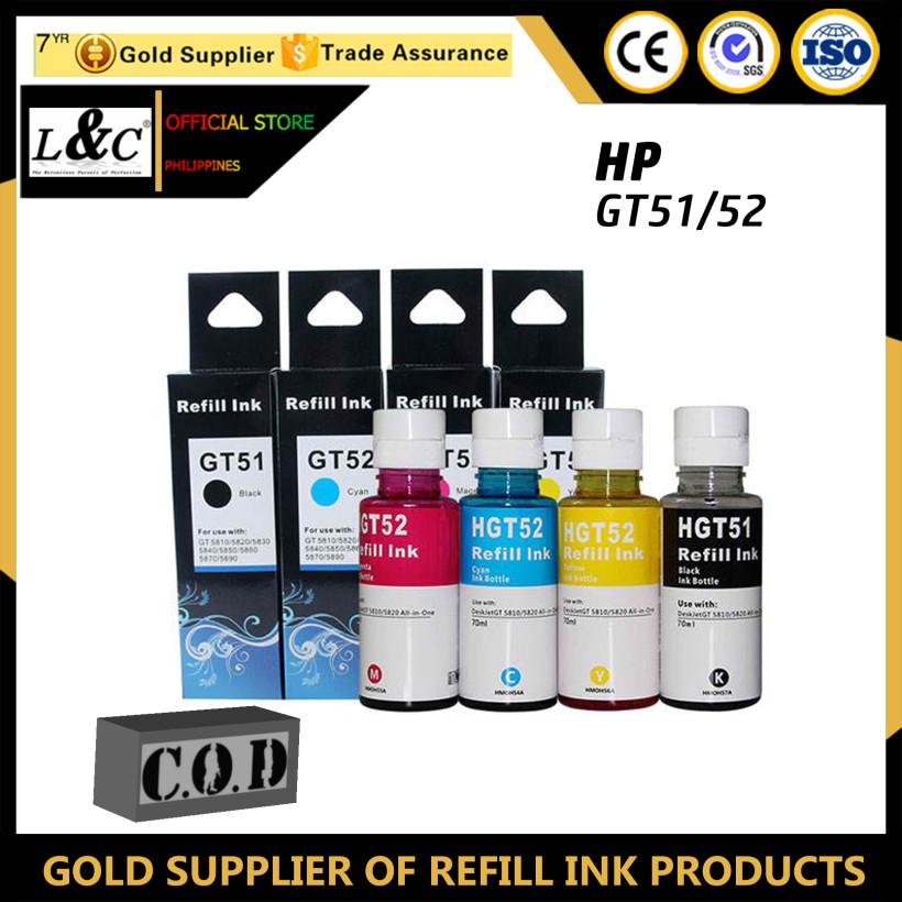 HP Ink Dye Ink GT51 GT52 Compatible Refill Ink For HP Deskjet GT 5810 ...