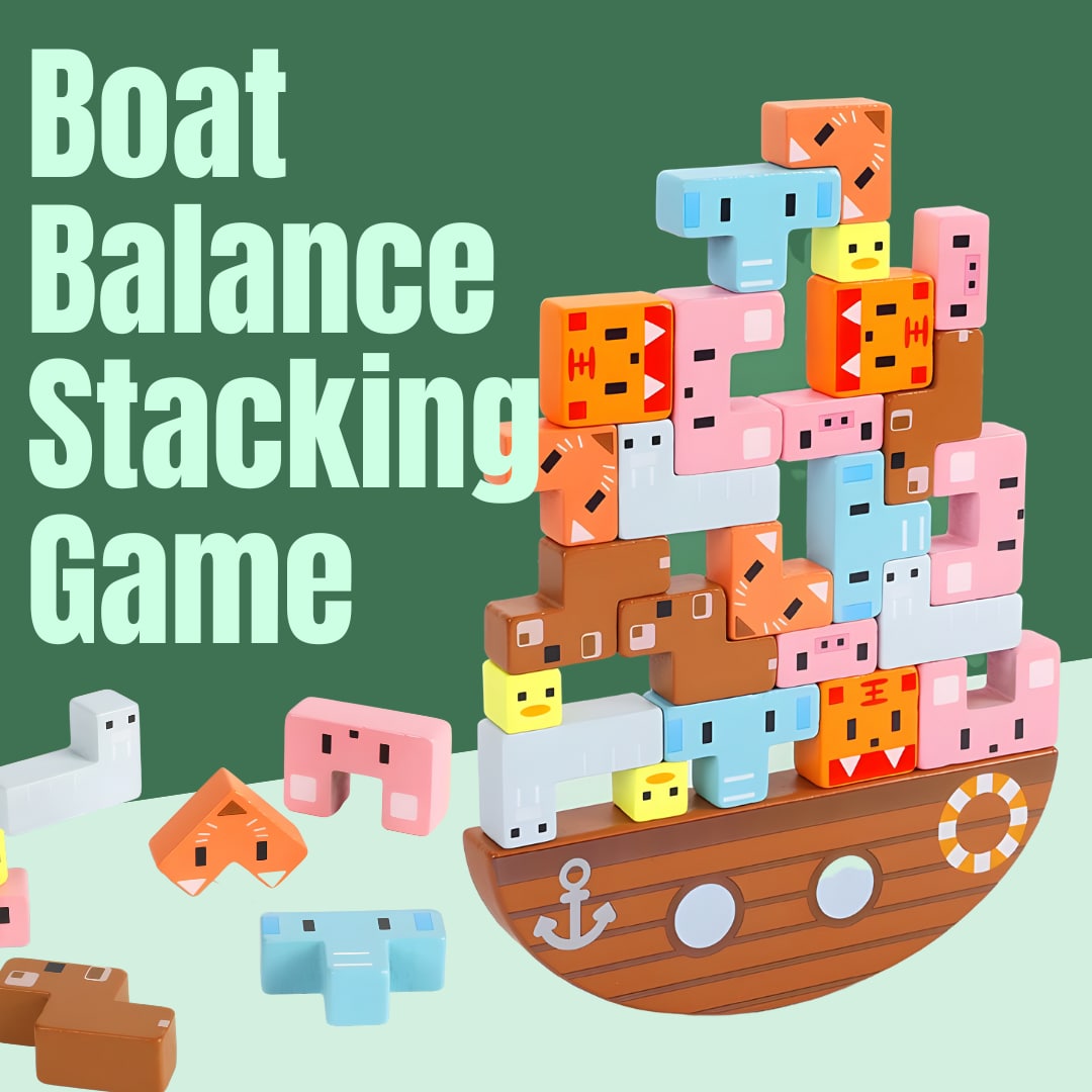 BYJ Boat Balance Wooden Tetris Animal Design Stacking Game for Kids ...