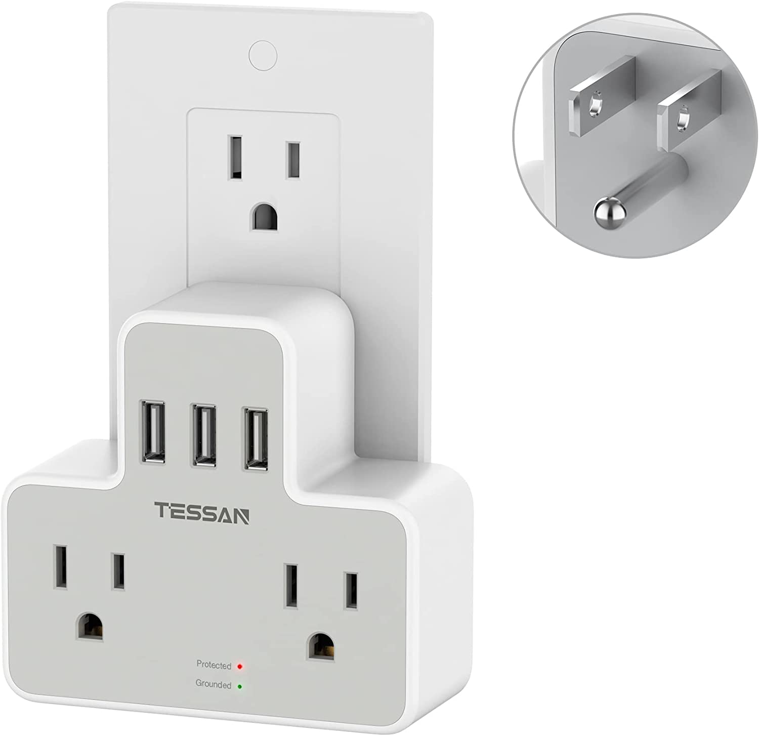 TESSAN wall plug tap socket adapter socket expansion socket lightning ...