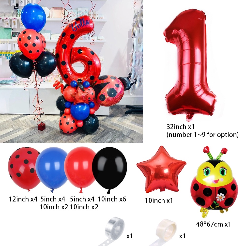 Ladybug Theme Black Dot Red Spot Wave Point Insect Number Balloon ...