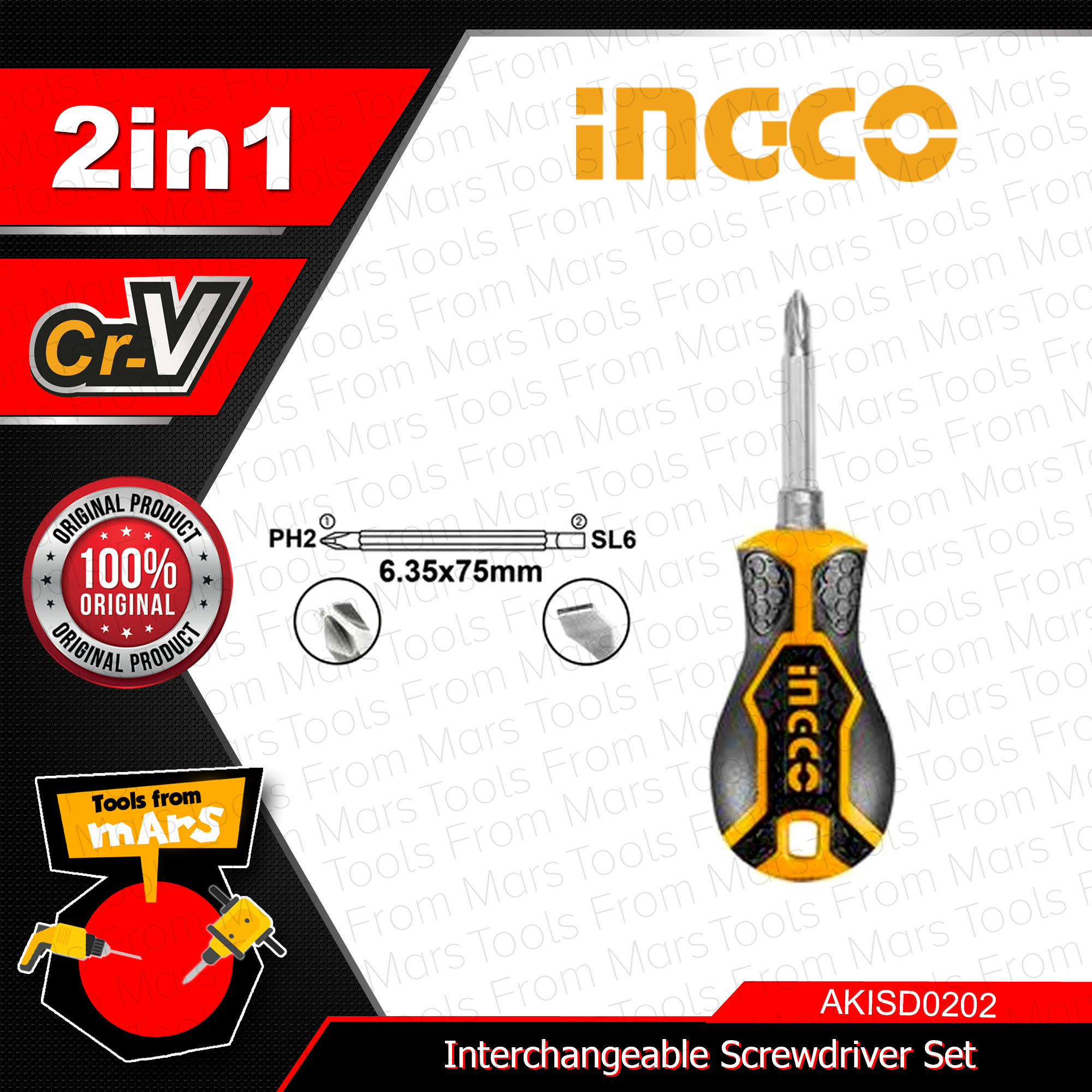 INGCO 2 in 1 Interchangeable Screwdriver Set Flat-Head Screwdriver ...