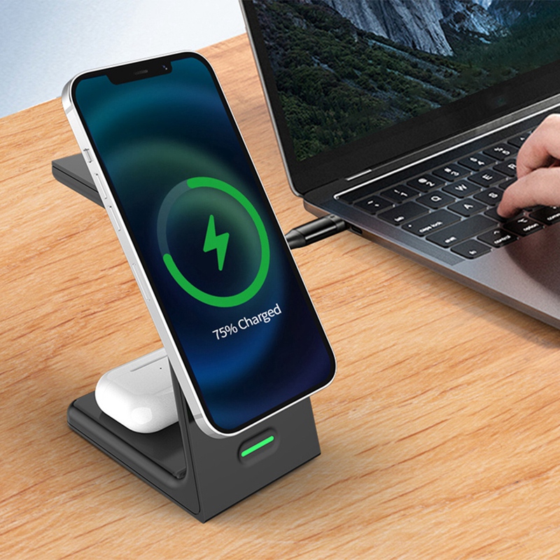 15W Magnetic Wireless Charger Stand 3 in 1 for IPhone 12 Pro Max Qi ...