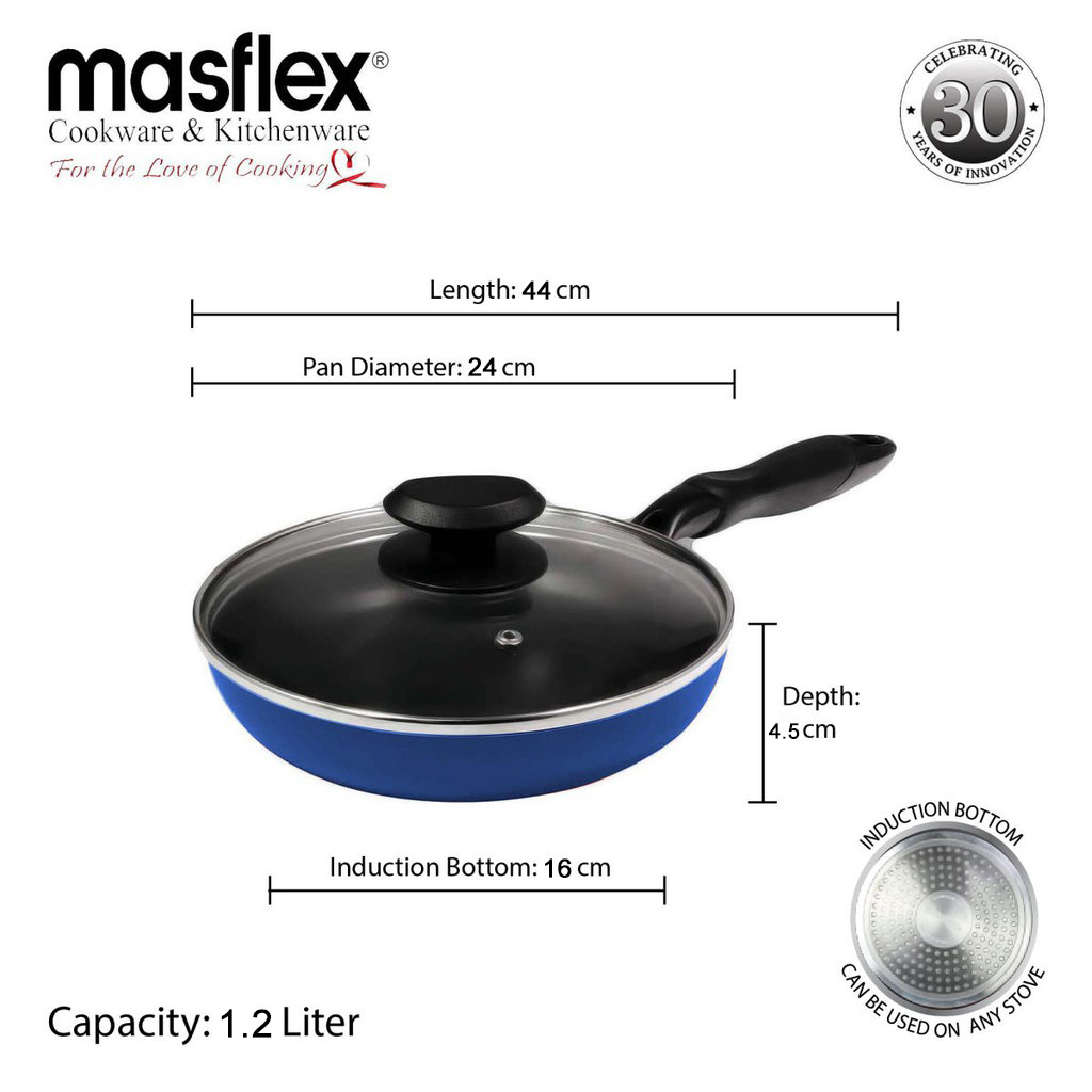 Masflex Original Non-Stick Induction Stir Fry pan with Glass Lid 24cm ...