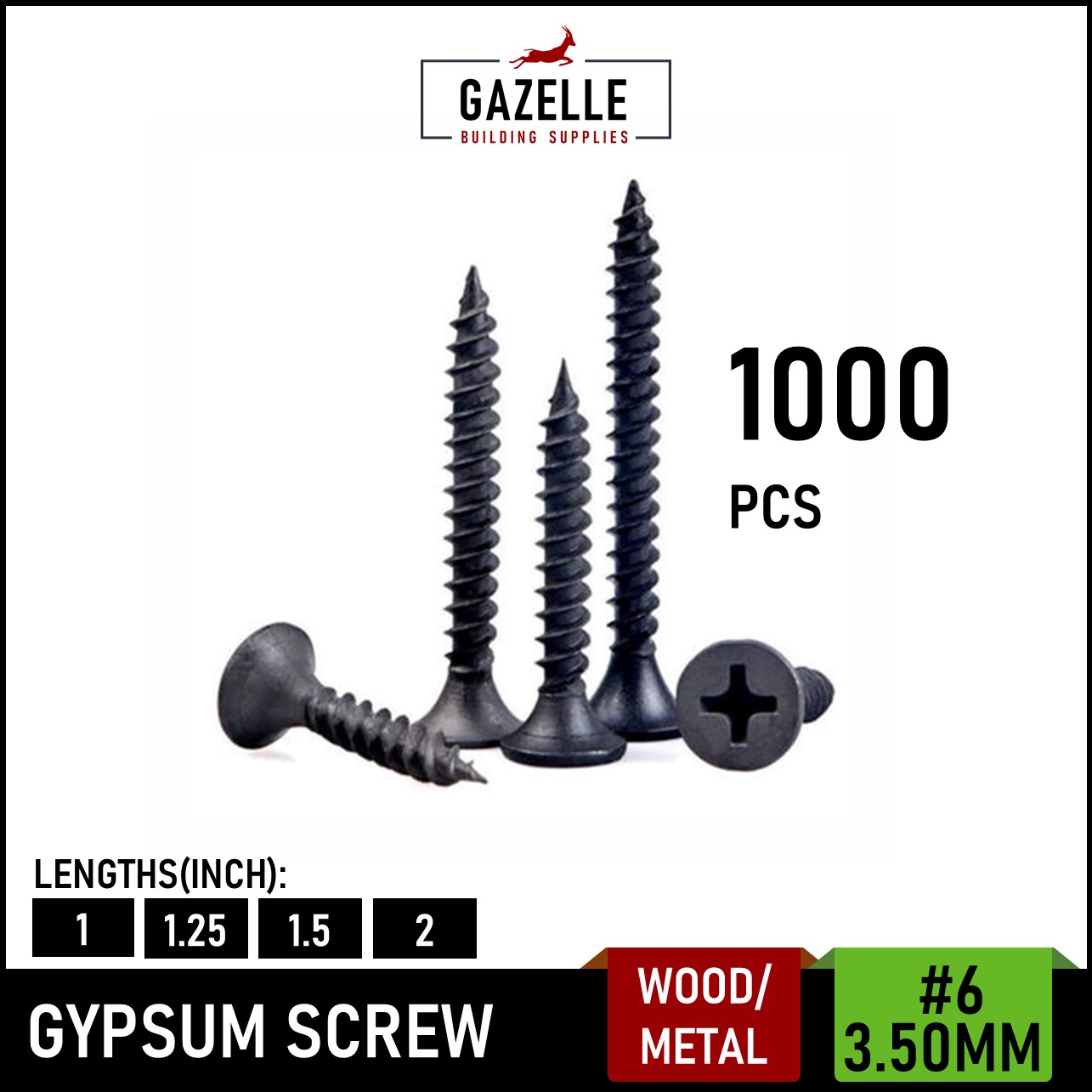 Black Gypsum Screw Drywall Screw For Wood / Steel Metal #6 1000 Pieces ...