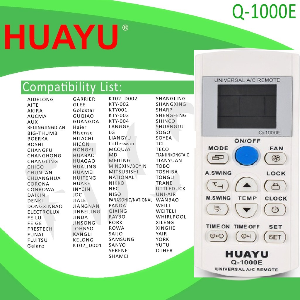 Huayu Q-1000E Universal AC Remote Control for Split Type Aircon | Lazada PH