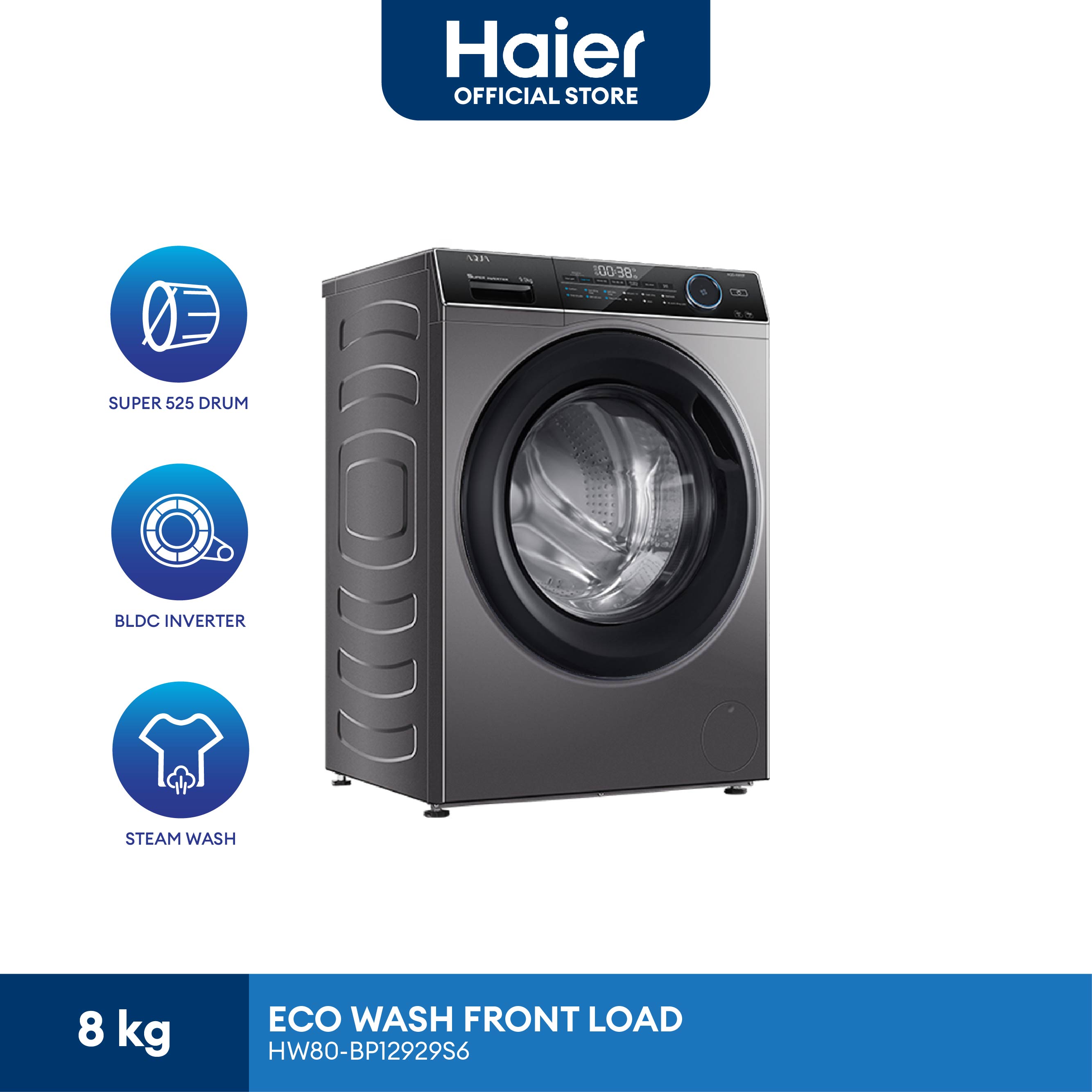 Haier HW80-BP12929S6 8.0 kg Eco Wash Front Load Inverter Series Washer ...