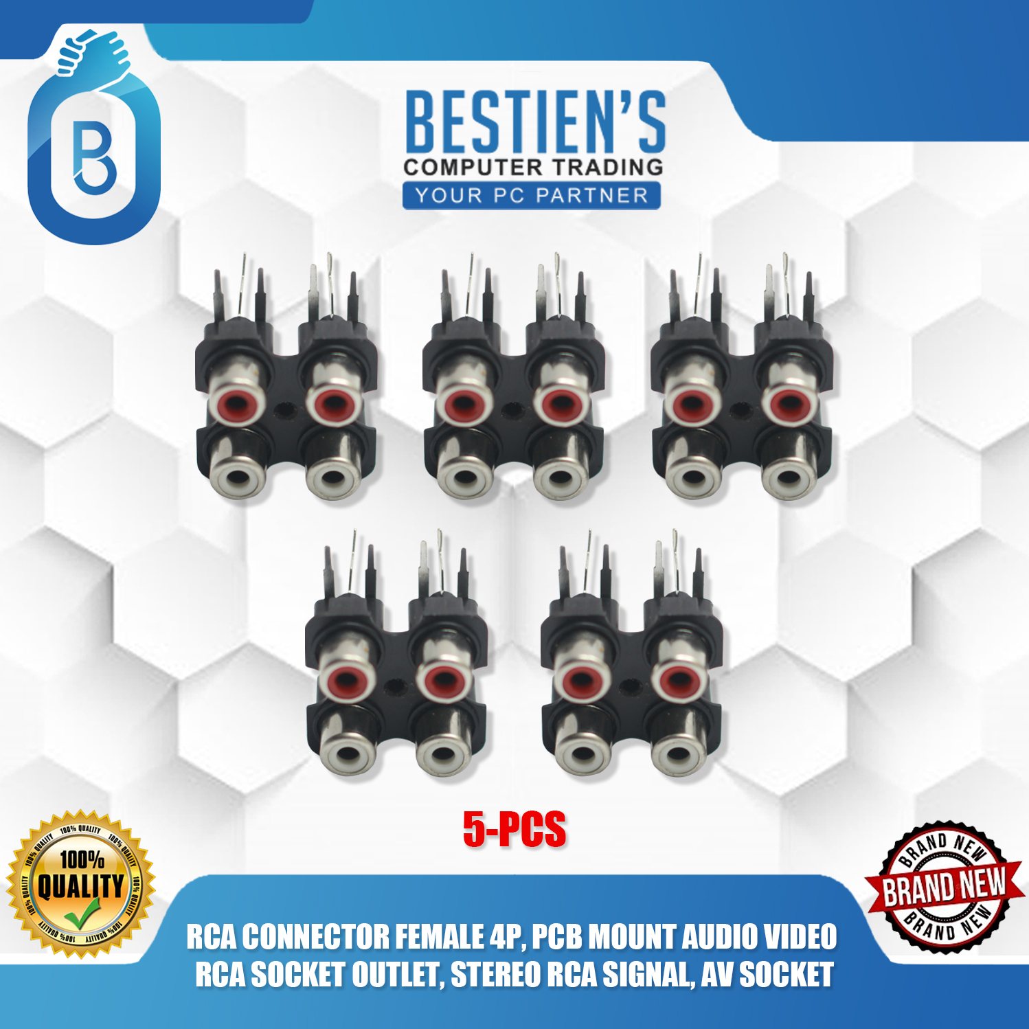 RCA CONNECTOR FEMALE 4P, PCB MOUNT AUDIO VIDEO RCA SOCKET OUTLET ...