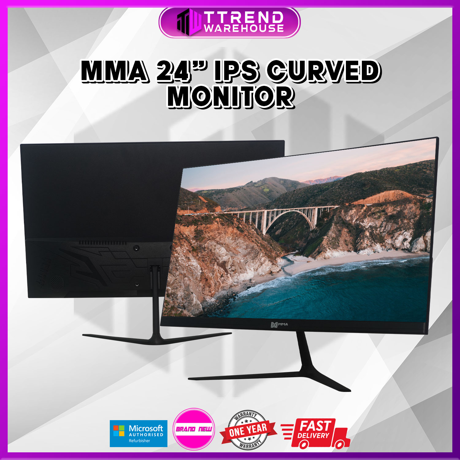 MMA QM240 24" IPS Curve Monitor | 1920x1080 FHD, 5ms Response Time, VGA ...