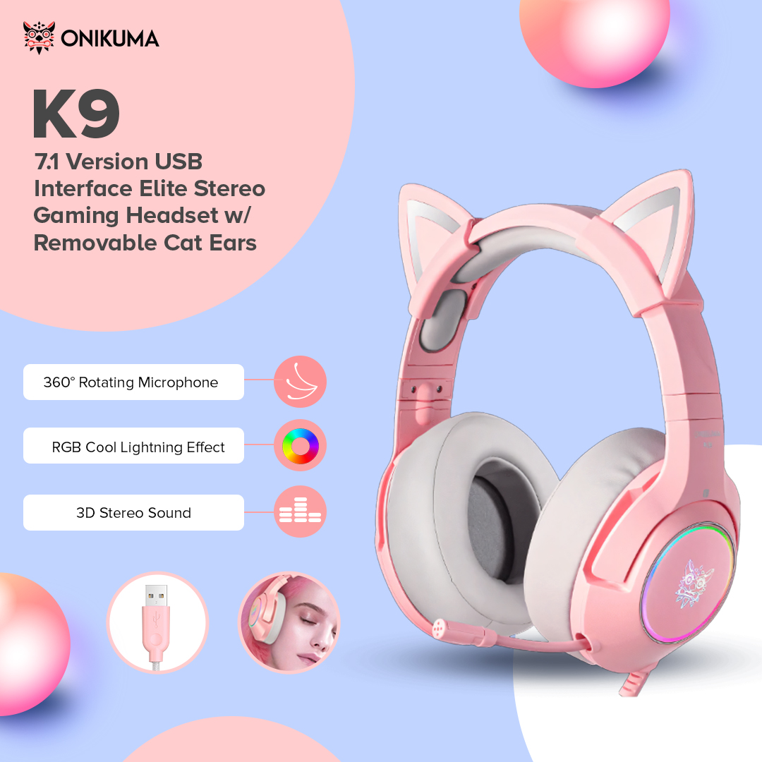 Onikuma K9 7.1 Surround Gaming Headset with Removable Cat Ears Noise ...