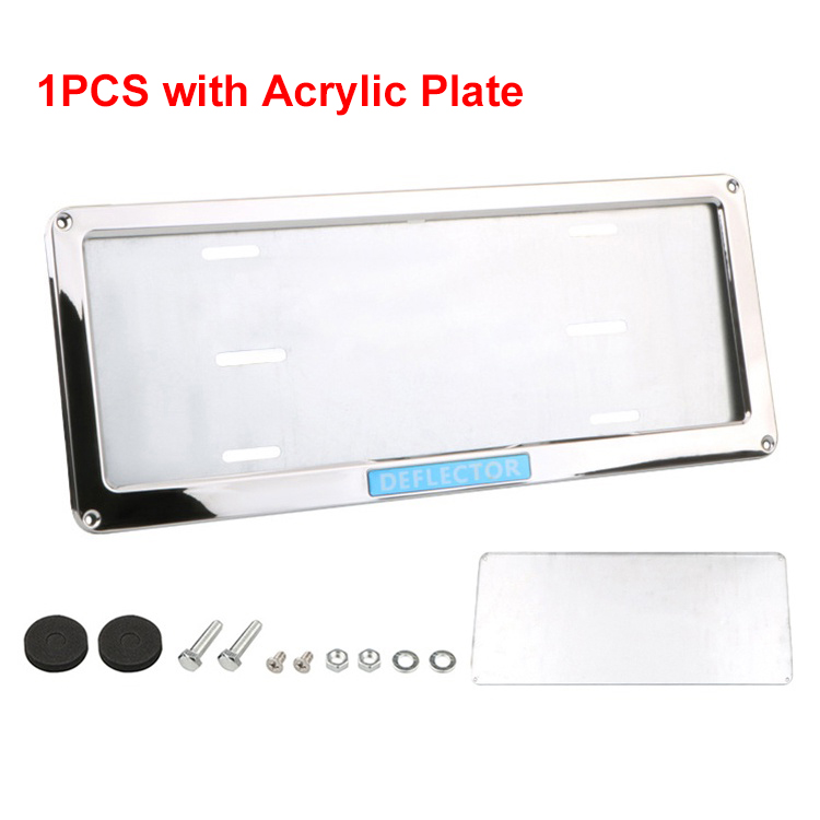 2PCS Car Plate Frame Metal Chrome Stainless License Plate Acrylic Cover ...