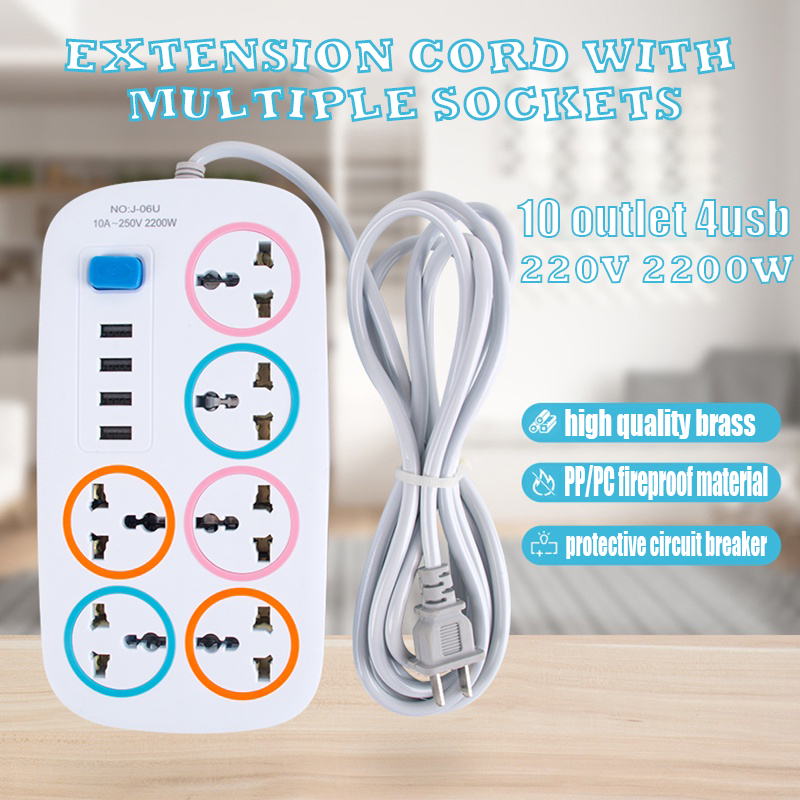 10 Outlet（2 USB）Extension Wire with Socket Original Heavy Duty ...