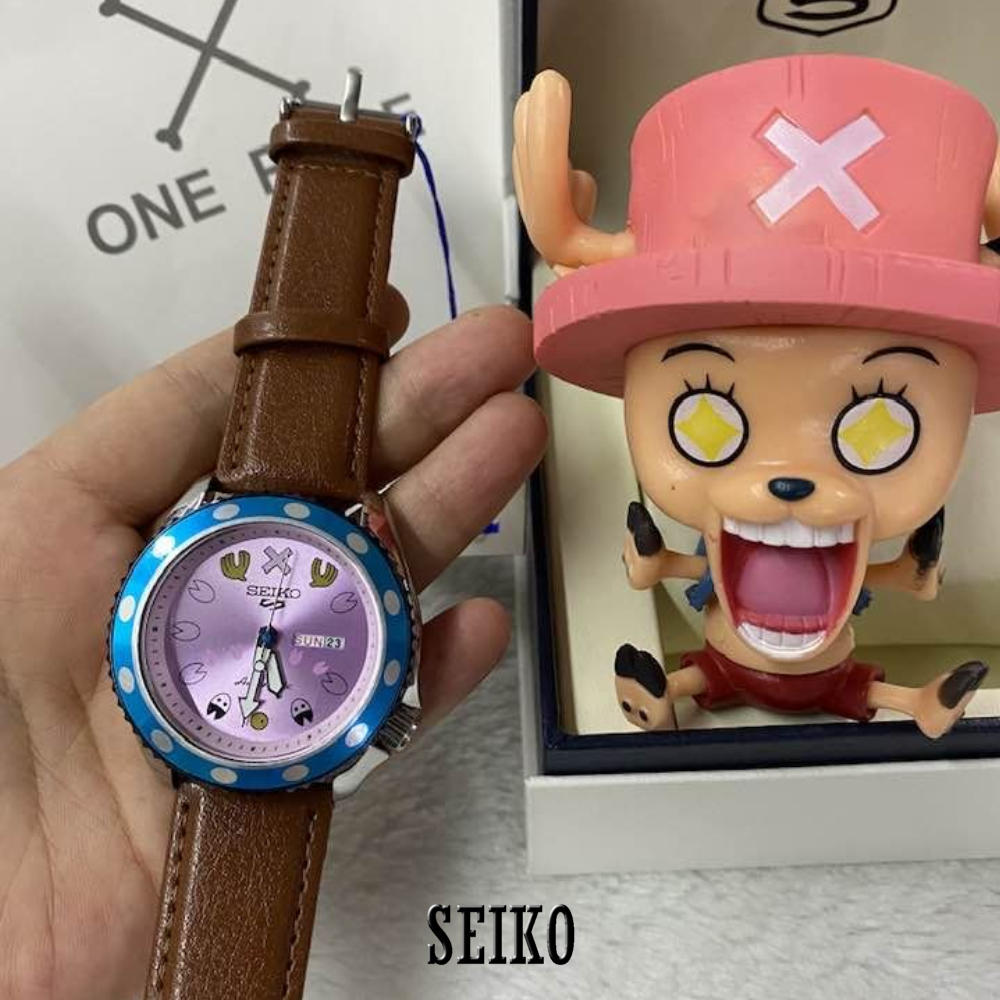 Seiko 5 Sports SRPF Day & Date One Piece LE Chopper Pink Dial Leather ...