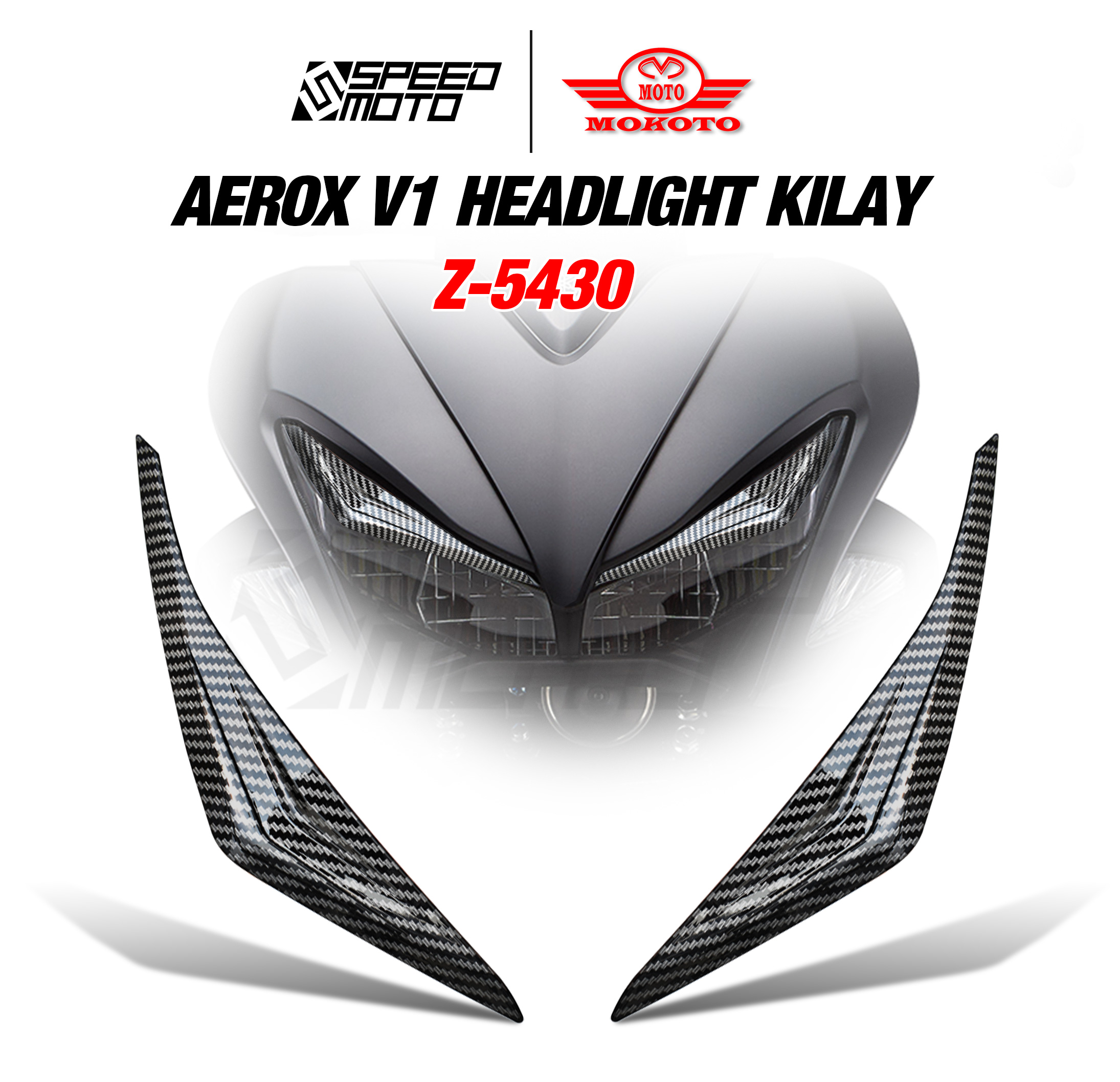 AEROX V1 HEADLIGHT KILAY Z-5430 / TRIM GARNISH CARBON COVER FOR YAMAHA ...