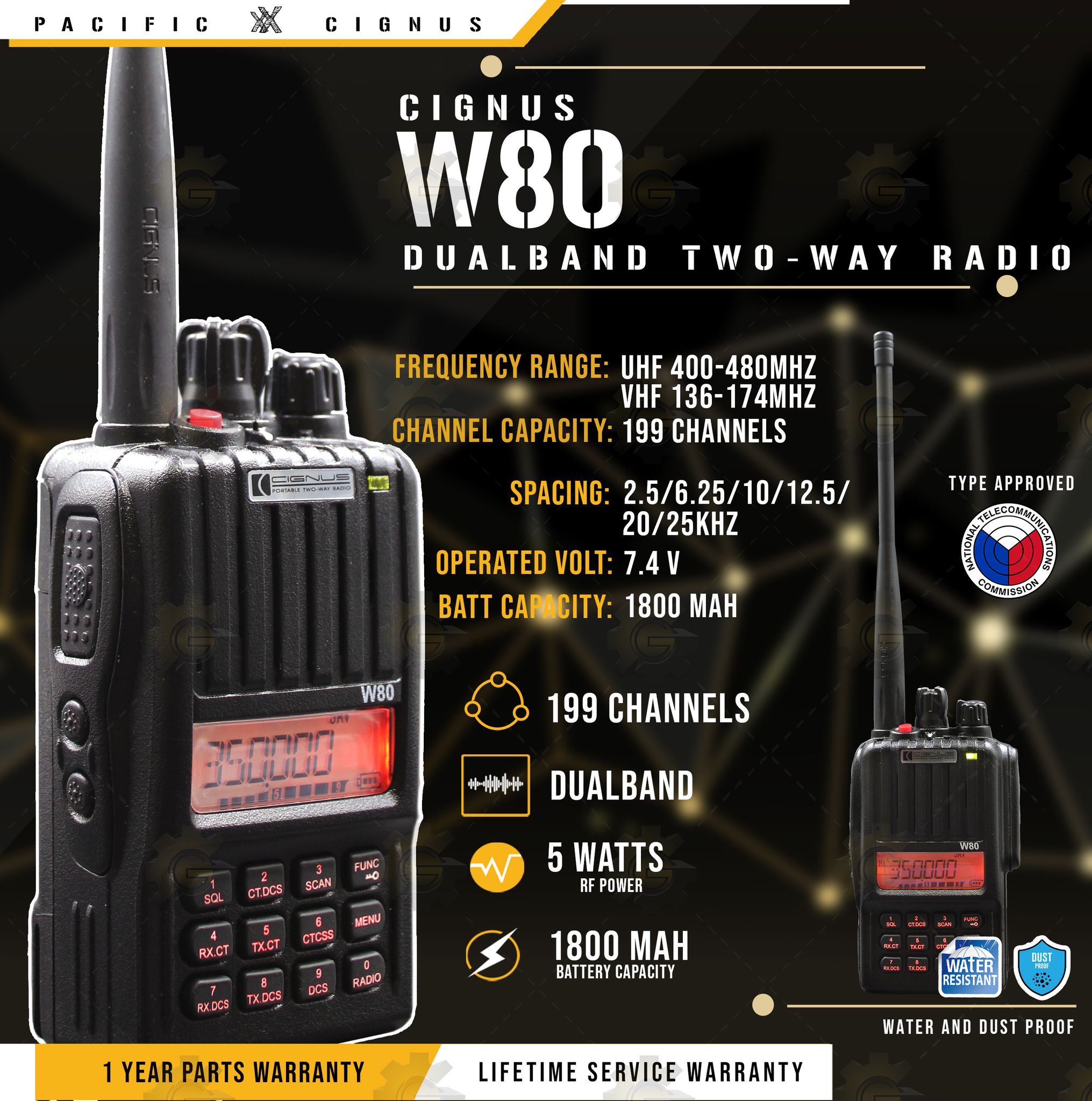 Cignus w80 dualband all weather two way radio 2years warranty (Black ...