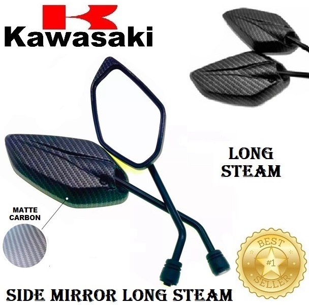 KAWASAKI Barako | Motorcycle Side Mirror Long Steam | Black Carbon ...