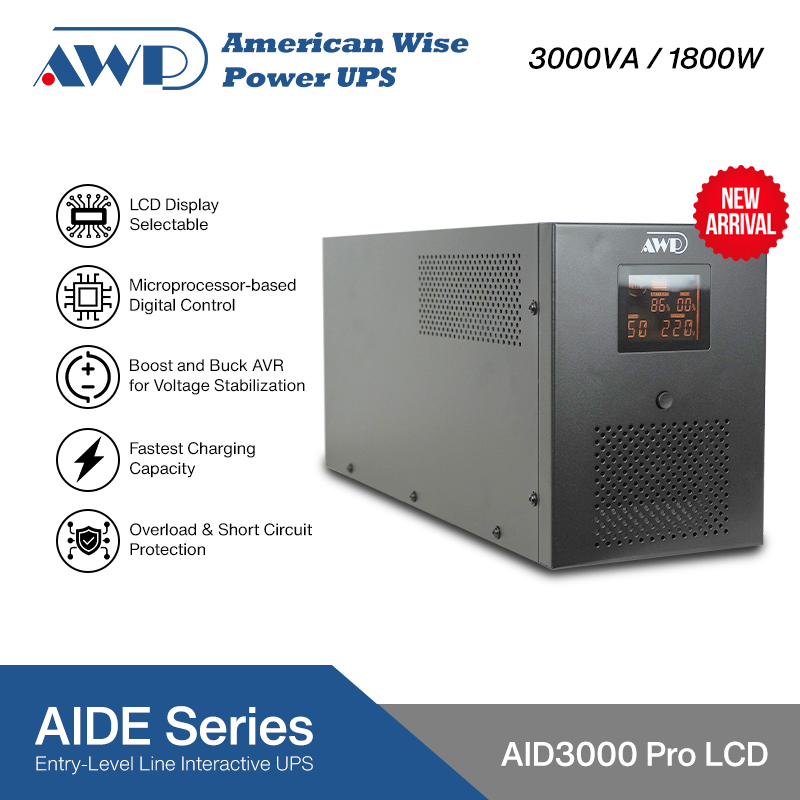 AWP AID3000 Pro Aide Pro LCD 1800W-3000VA UPS with AVR Uninterruptible ...