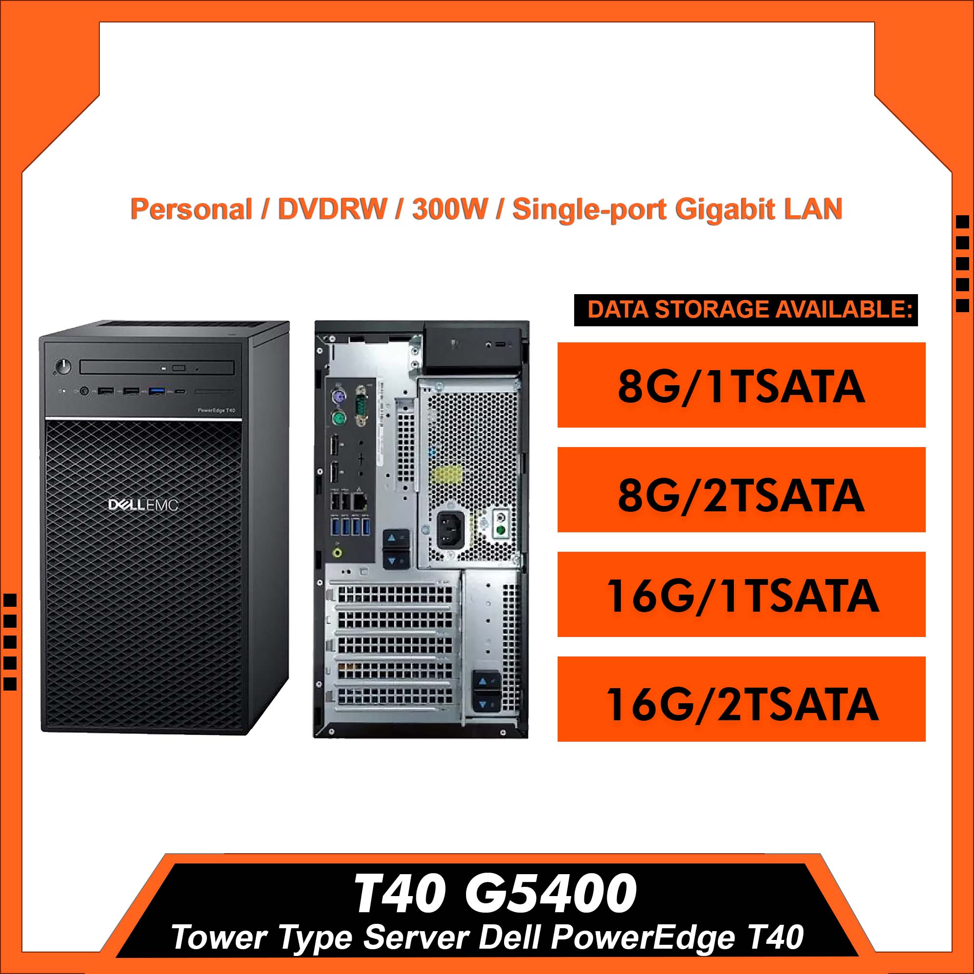Tower Type Server Dell PowerEdge T40 G5400/DVDRW/300W/single port ...