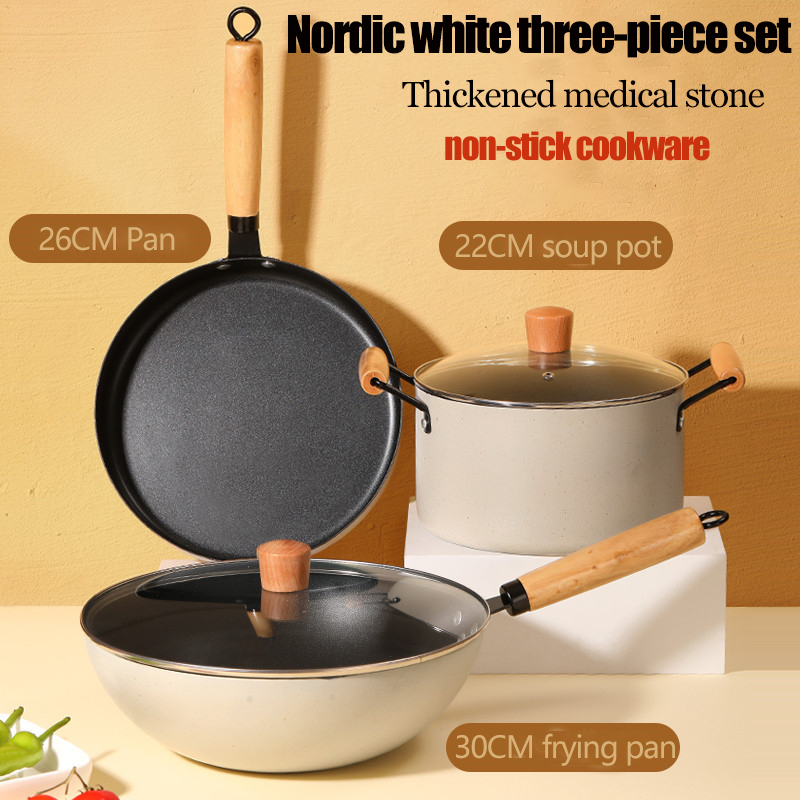 Frying pan non stick original set kitchen cookware set 3pcs induction pan wok pan non stick ...