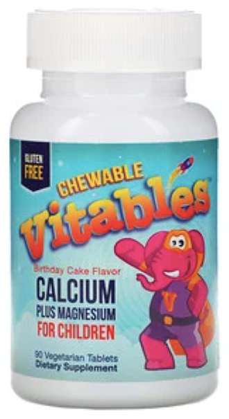 Vitables, Chewable Calcium Plus Magnesium for Children, Birthday Cake Flavor, 90 Vegetarian ...