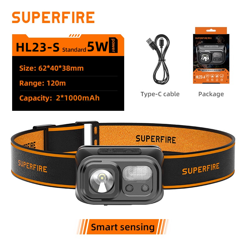 SUPERFIRE Sensor Headlamp Super Bright Induction Headlight Type-C ...