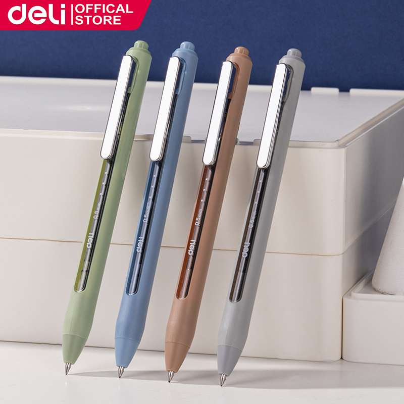 Deli Retractable Ball Pen Pushing Straight Liquid Pen 0.5mm Bullet ...