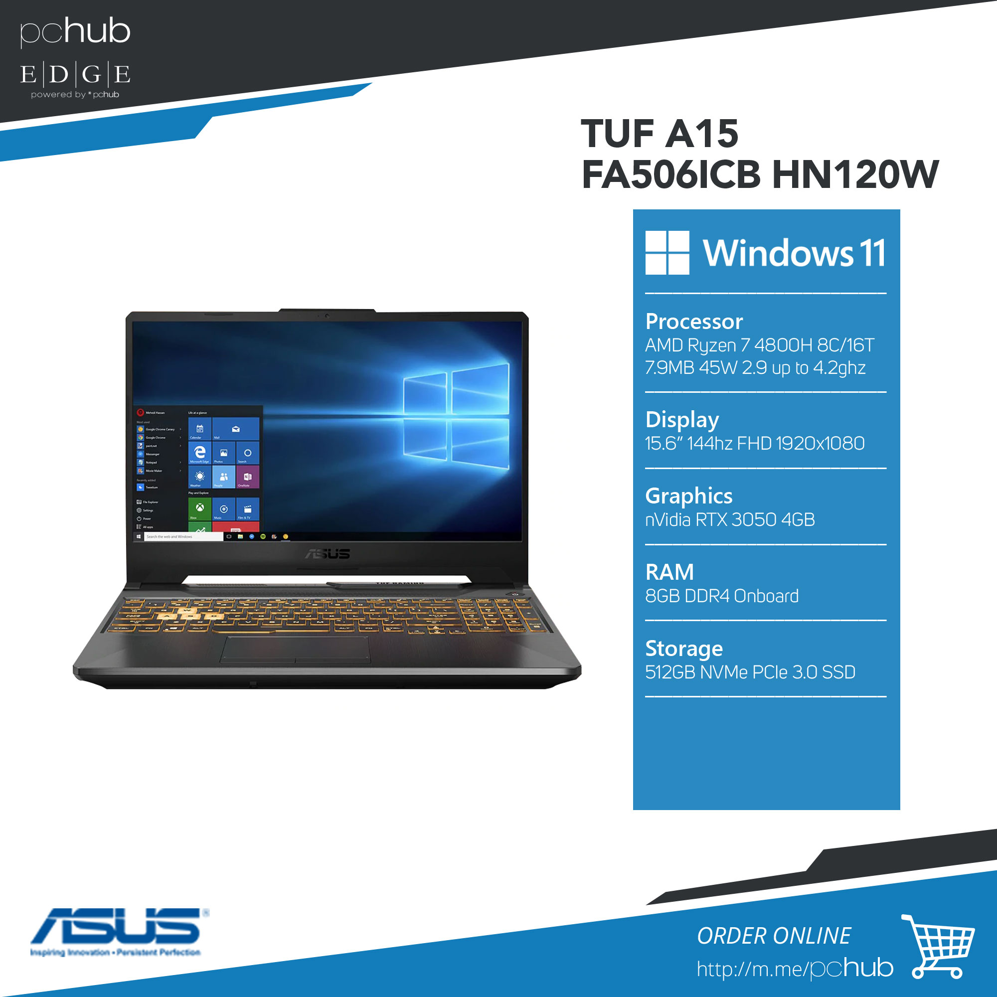 Asus TUF A15 FA506ICB HN120W, black, ryzen 7 4800H, rtx 3050 4gb, 8gb ...