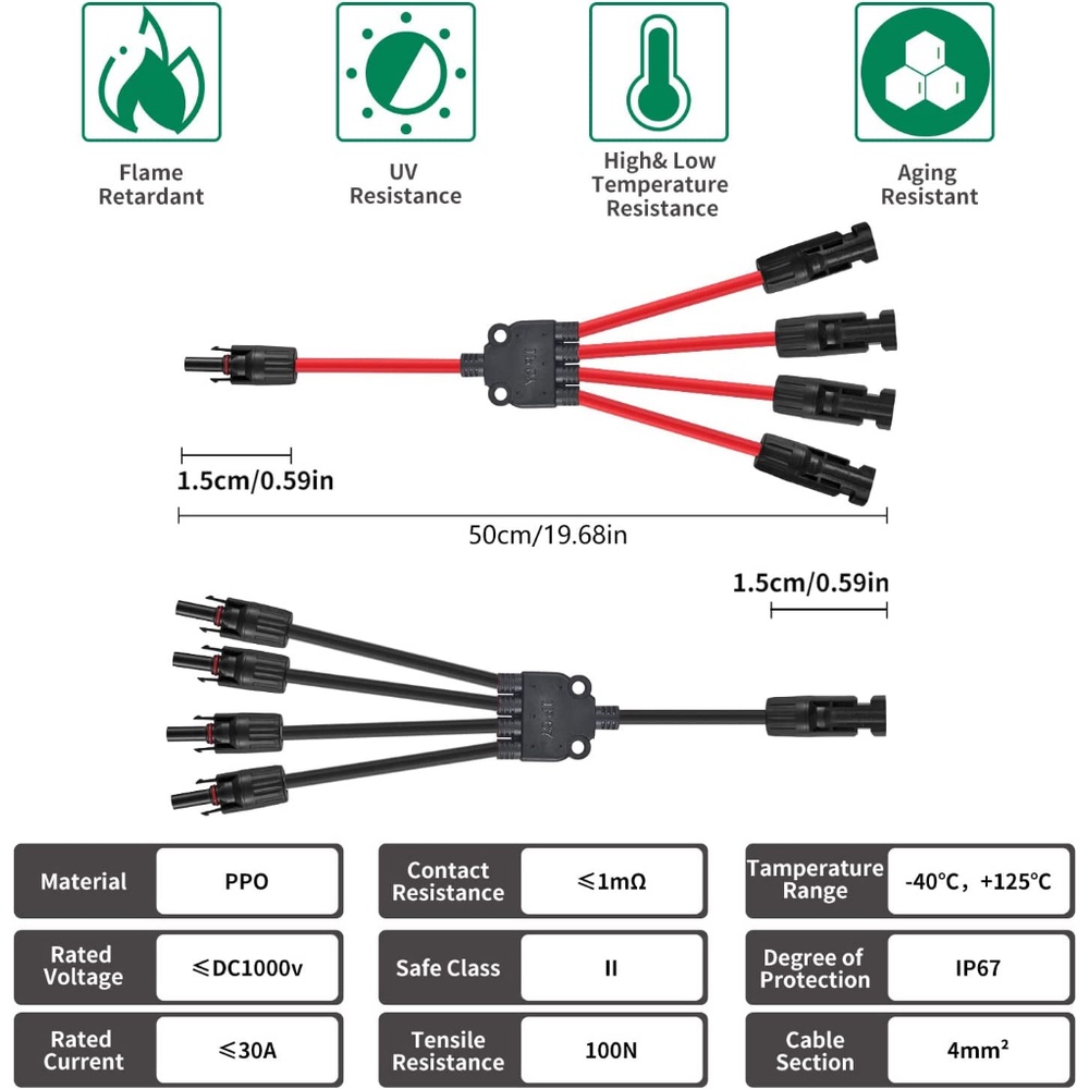 MC4 Solar battery plate connector Y Branch Cable Connection Adaptor ...