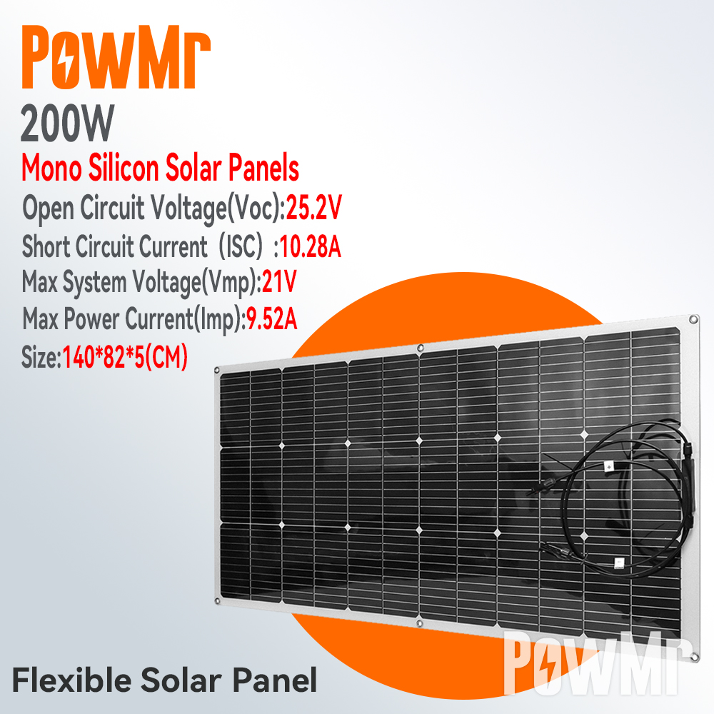 PowMr 200W Flexible Solar Panel Monocrystalline Solar Cell DIY Cable ...