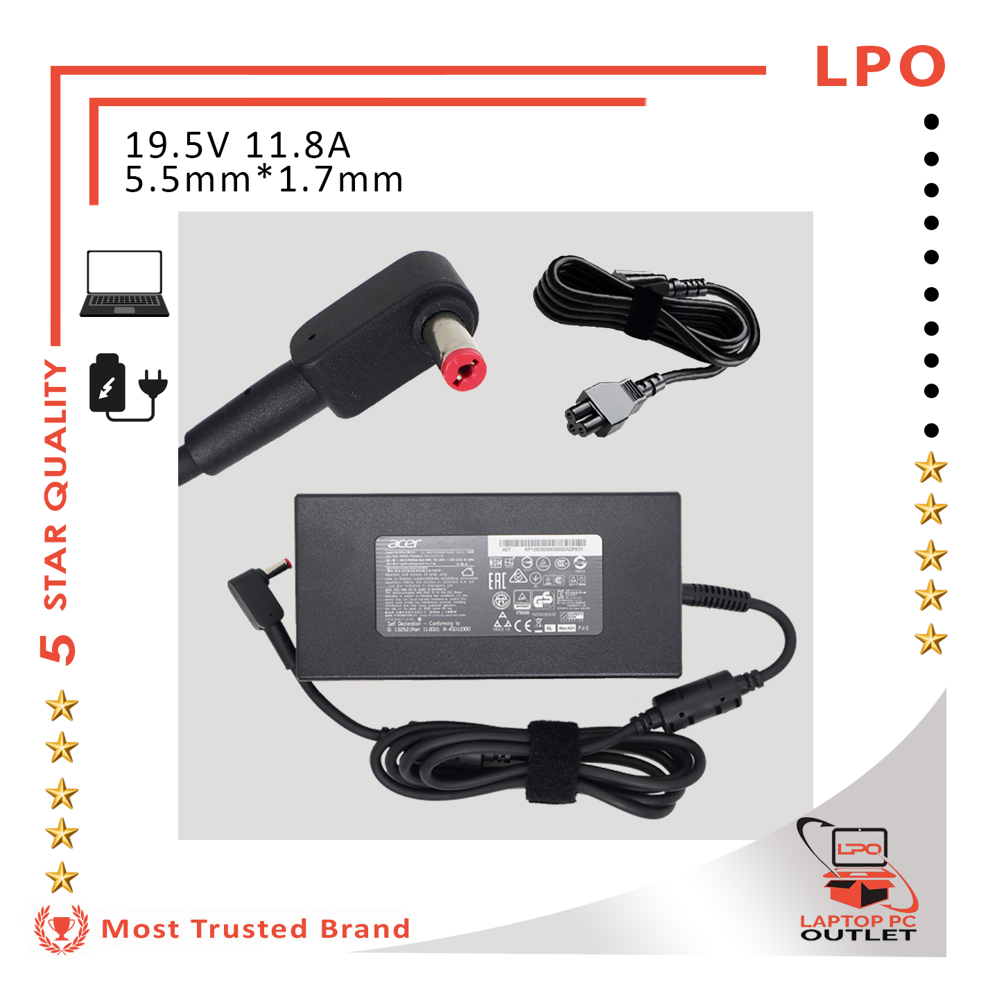 LPO Laptop Charger Adapter 19.5V 11.8A 230W Red pin 5.5mm x 1.7mm ...
