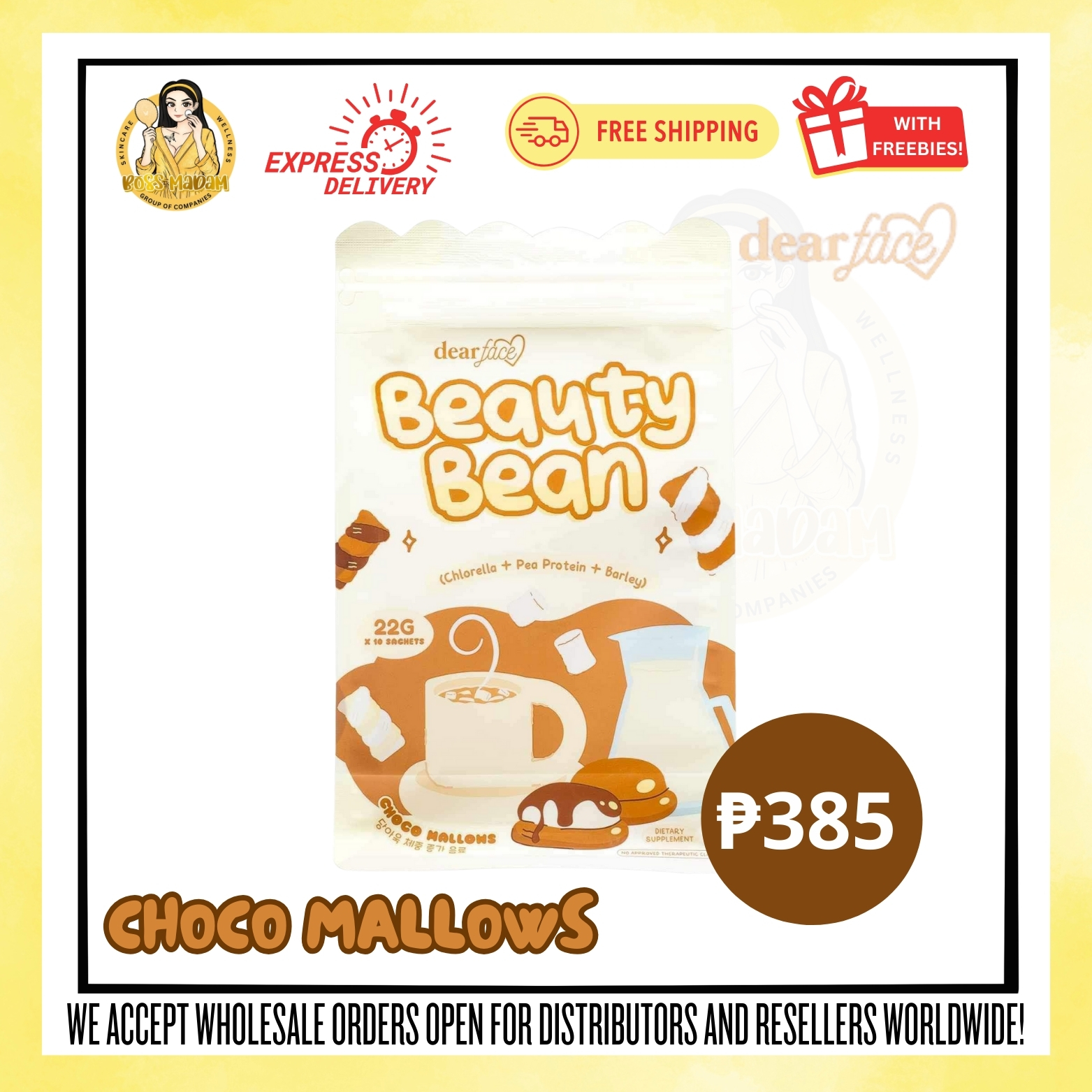Dear Face Beauty Bean CHOCO MALLOWS Weight Gain Drink 10 Sachets X 22g ...