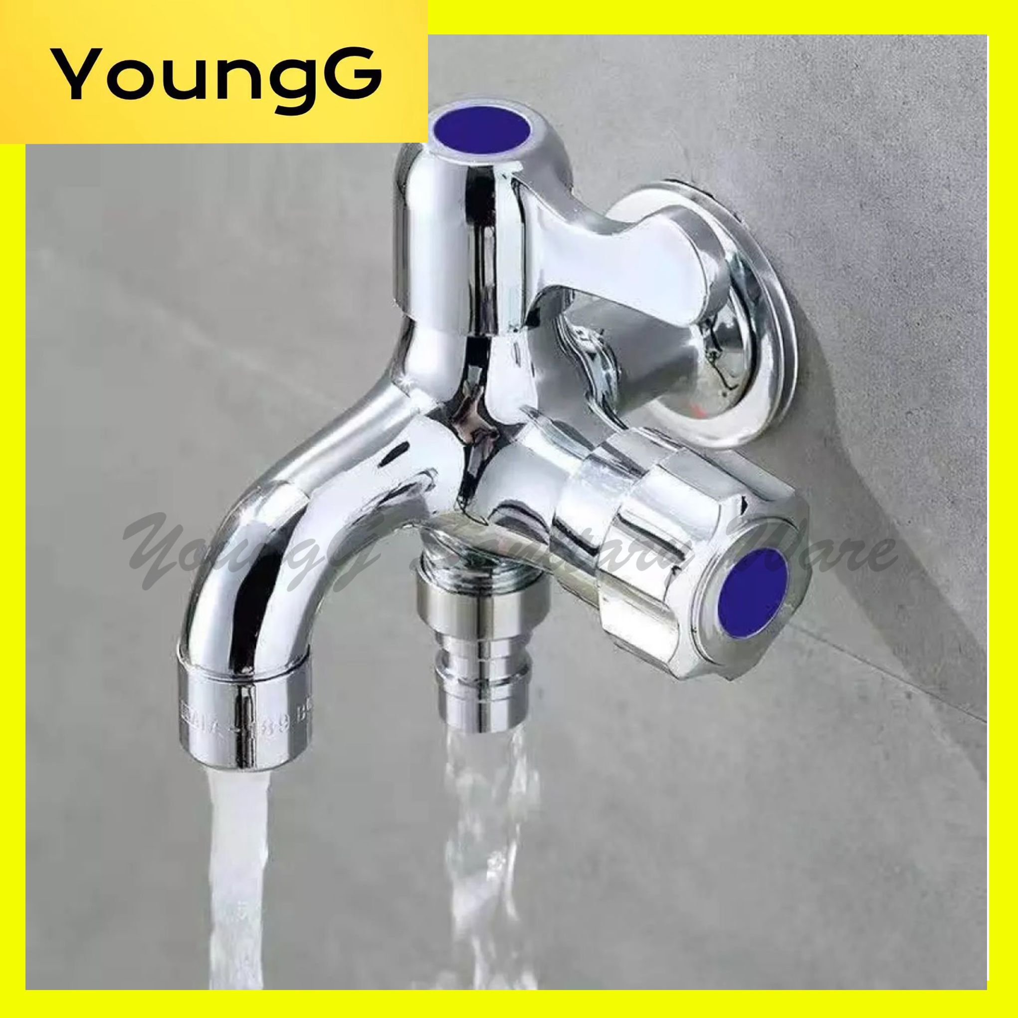Stainless Steel 1 in 2 out Head Two Way Water Washer Tap Faucet Wash ...