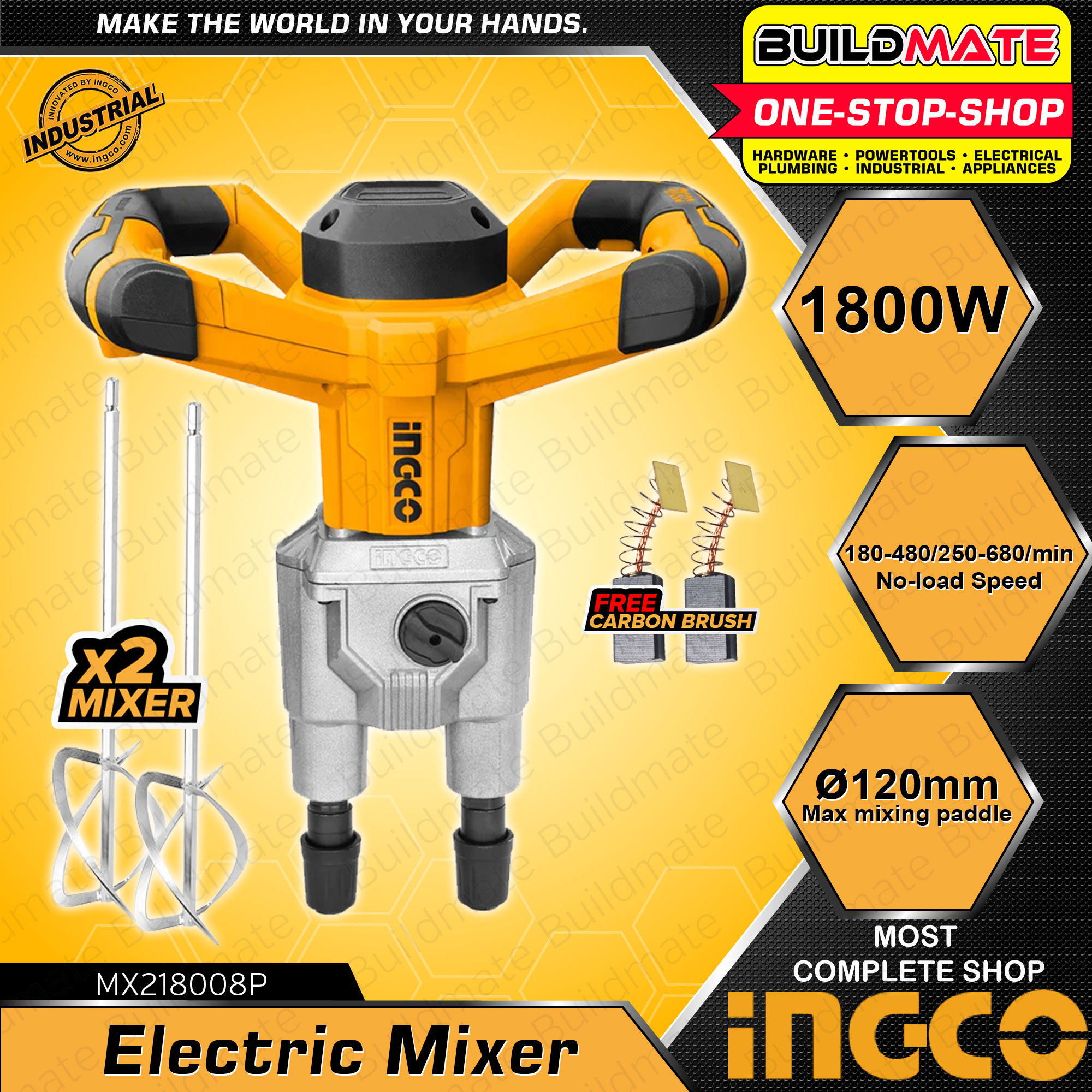 BUILDMATE Ingco Electric Mixer 1800W with Mixing Pad Multi-functional ...