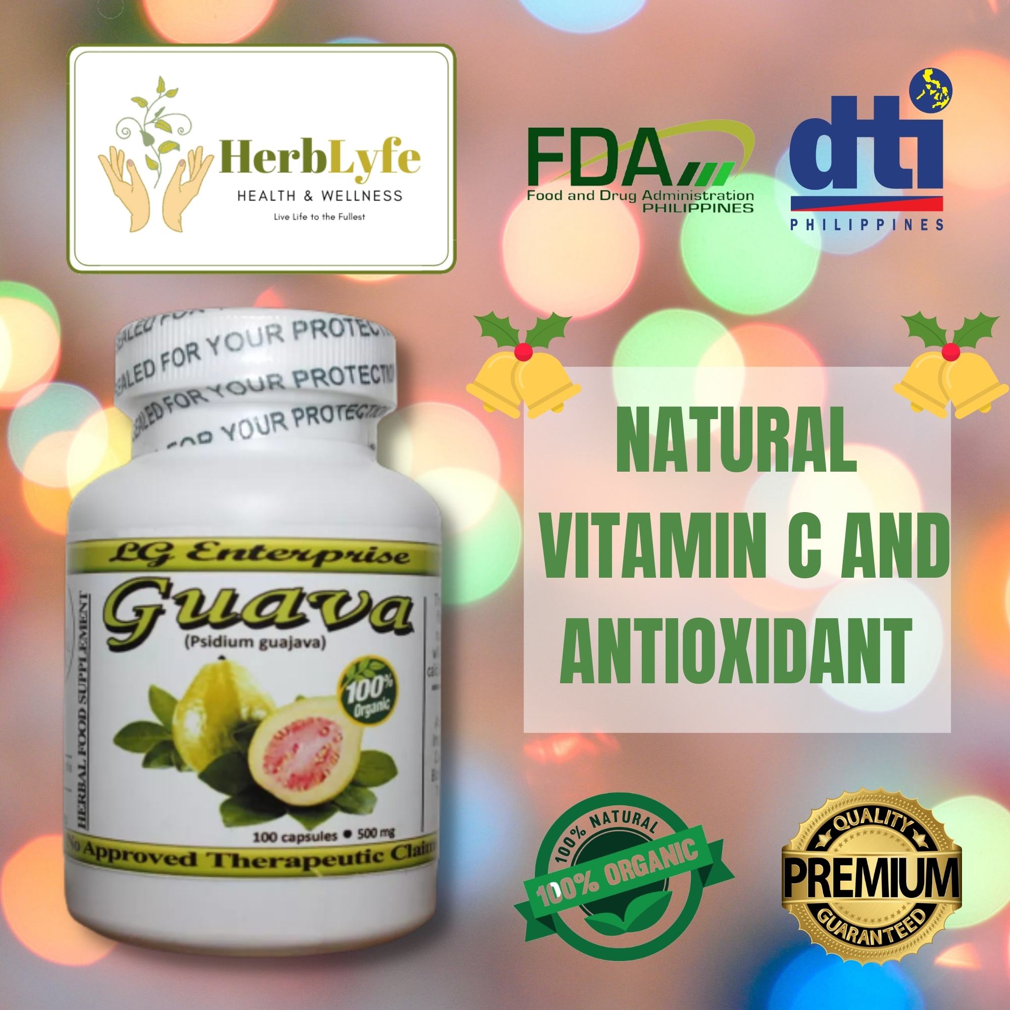 HerbLyfe Guava 100 Capsules 500mg Natural Vitamin C and Antioxidant 100 ...