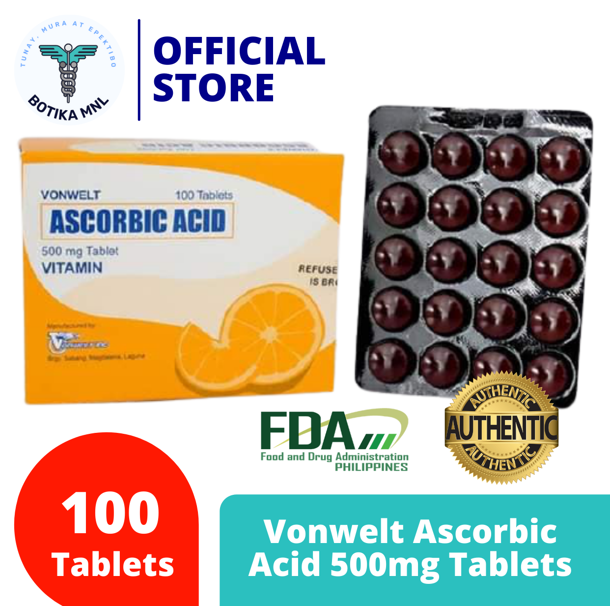 Vonwelt Ascorbic Acid 500mg Vitamin C (100 Capsules per box) | Lazada PH