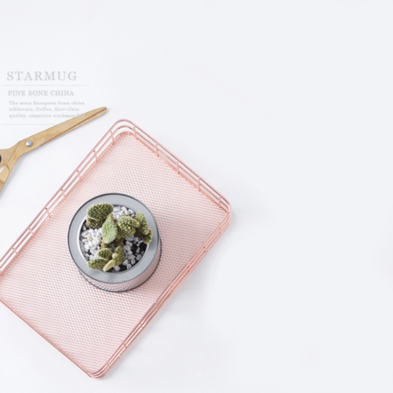 Simplicity Style Rose Gold Metal Iron Storage Basket Combination Holder ...