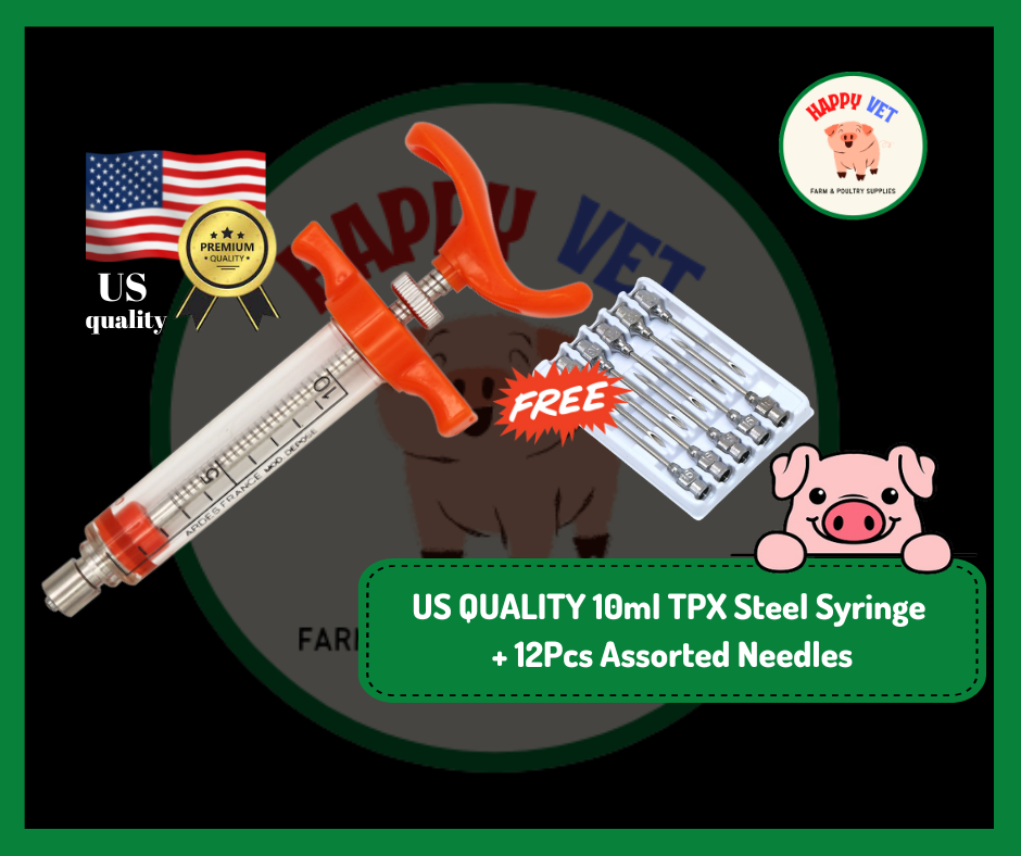 10 ml Heavy Duty TPX Veterinary Syringe + Free 12 PCS assorted needles ...