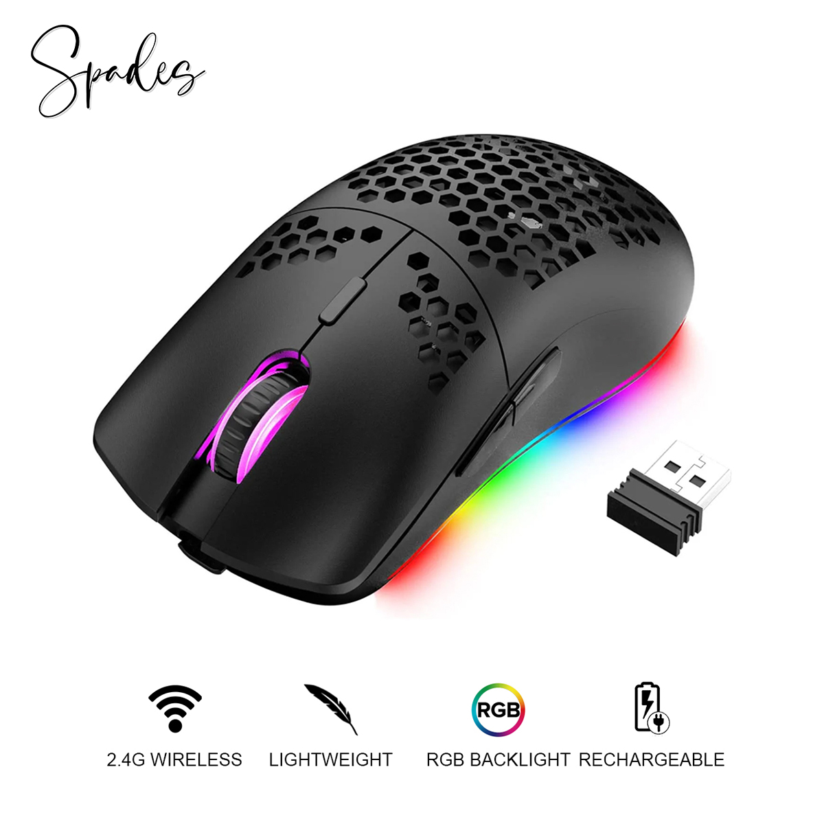 Gigaware XYH80 2.4G Wireless RGB Gaming Mouse Honeycomb Shell ...