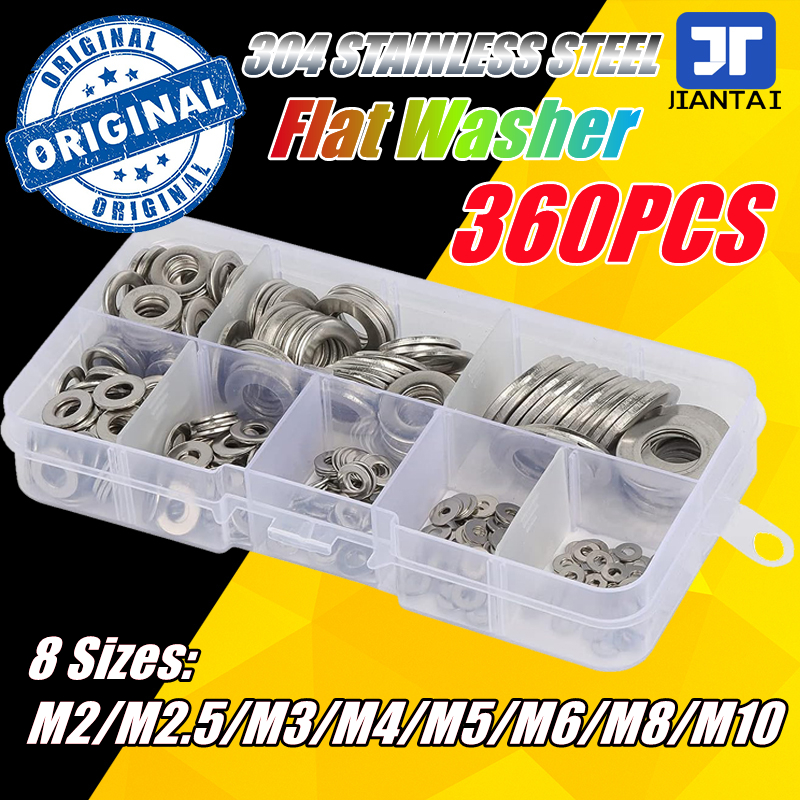 360 Pcs 304 Stainless Steel Flat Washers for Screws Bolts, Fender Washers Assortment Set ...