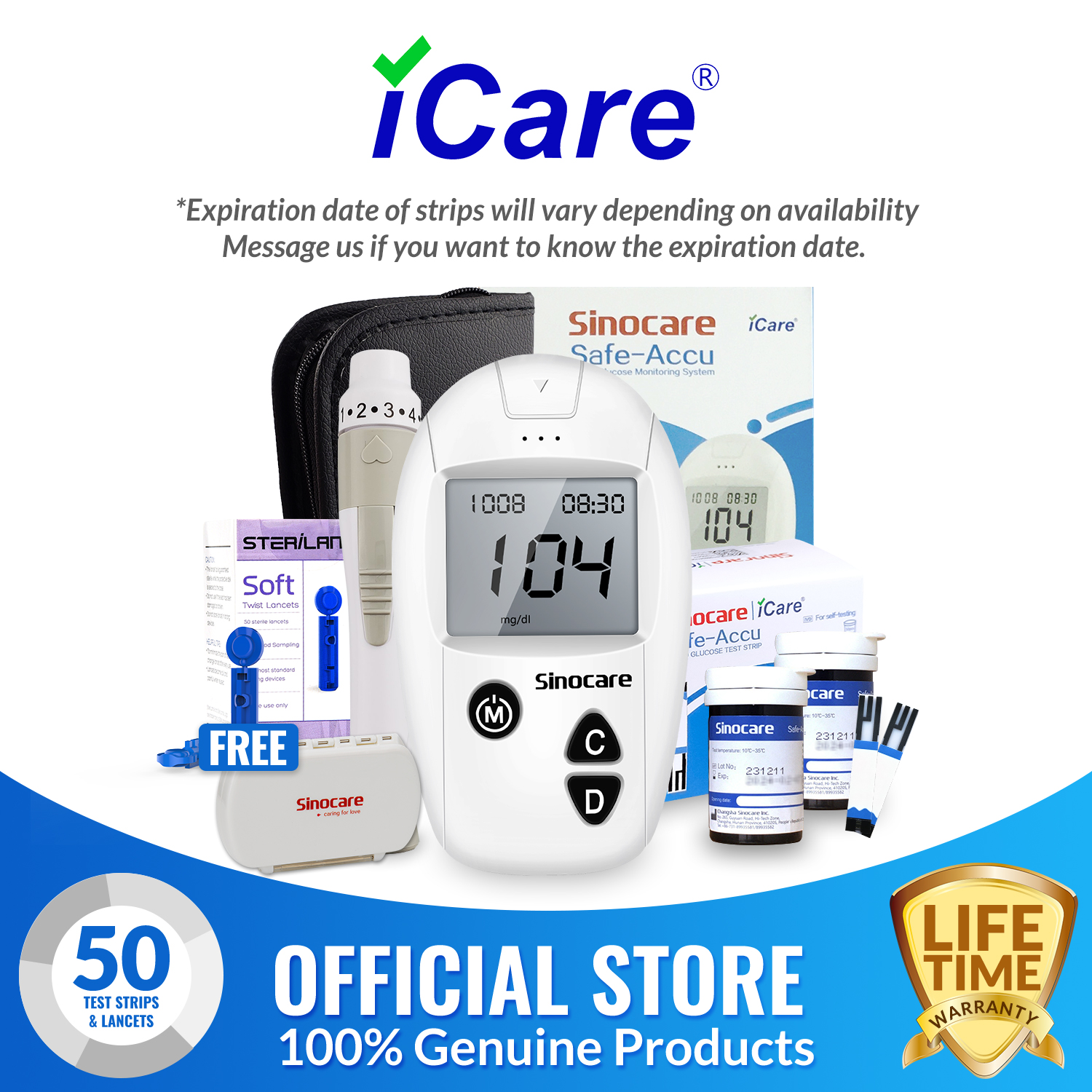 iCare® Safe Accu Blood Glucose Meter COMPLETE SET (1Meter + Test Strips ...