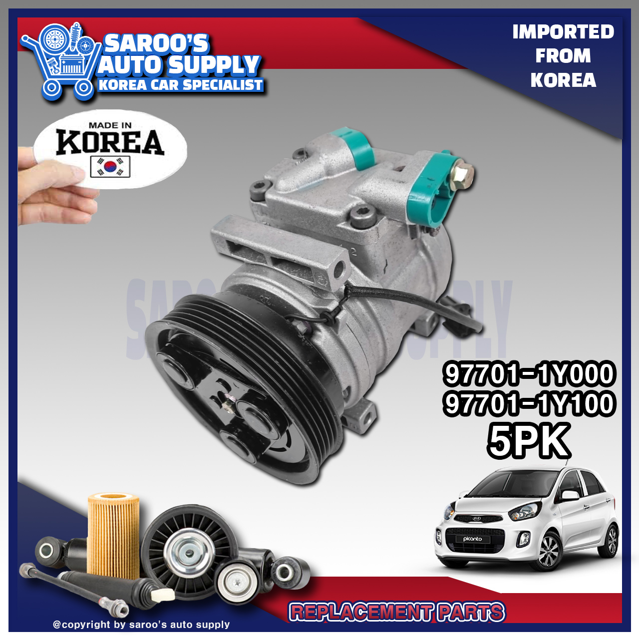 Aircon Compressor For Kia Picanto (11-16) , hyundai i10 1.2 (07-12 ...