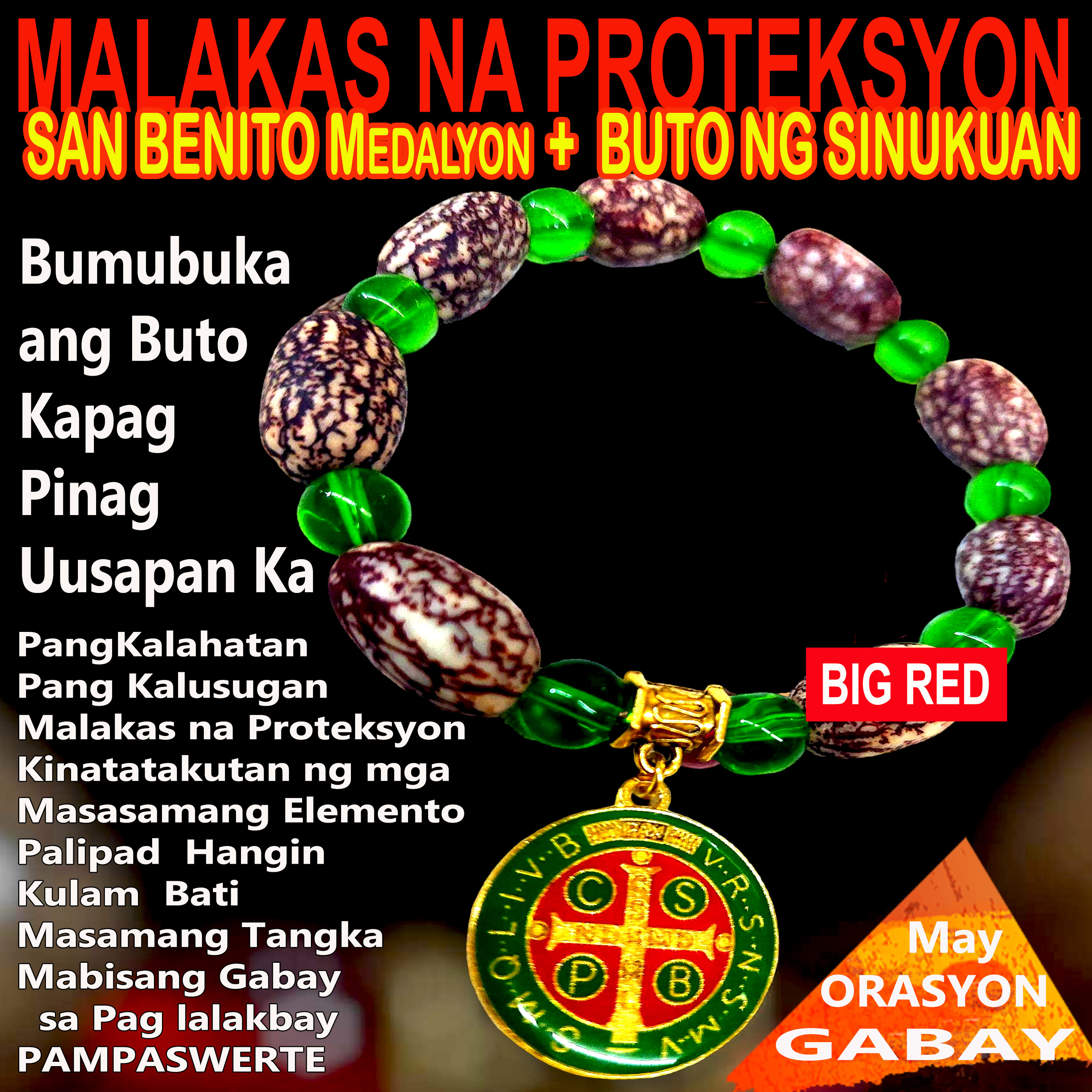 Buto ng Sinukuan San Benito Medalyon RED GREEN BLACK SILVER Bracelet ...