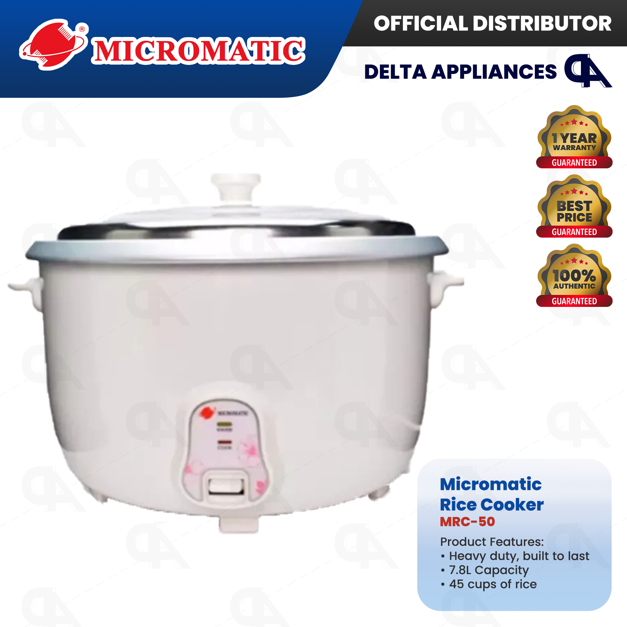 Micromatic 7.8L 45 cups Rice Cooker White Body Original 1 Year Warranty ...