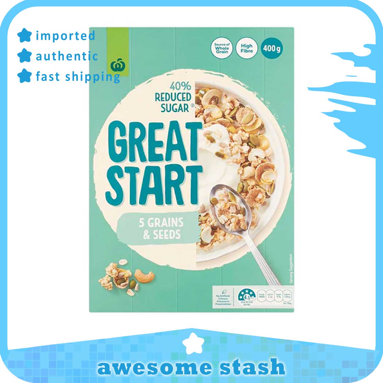 Woolworths Great Start 5 Grains and Seeds 40% Reduced Sugar 400g ...