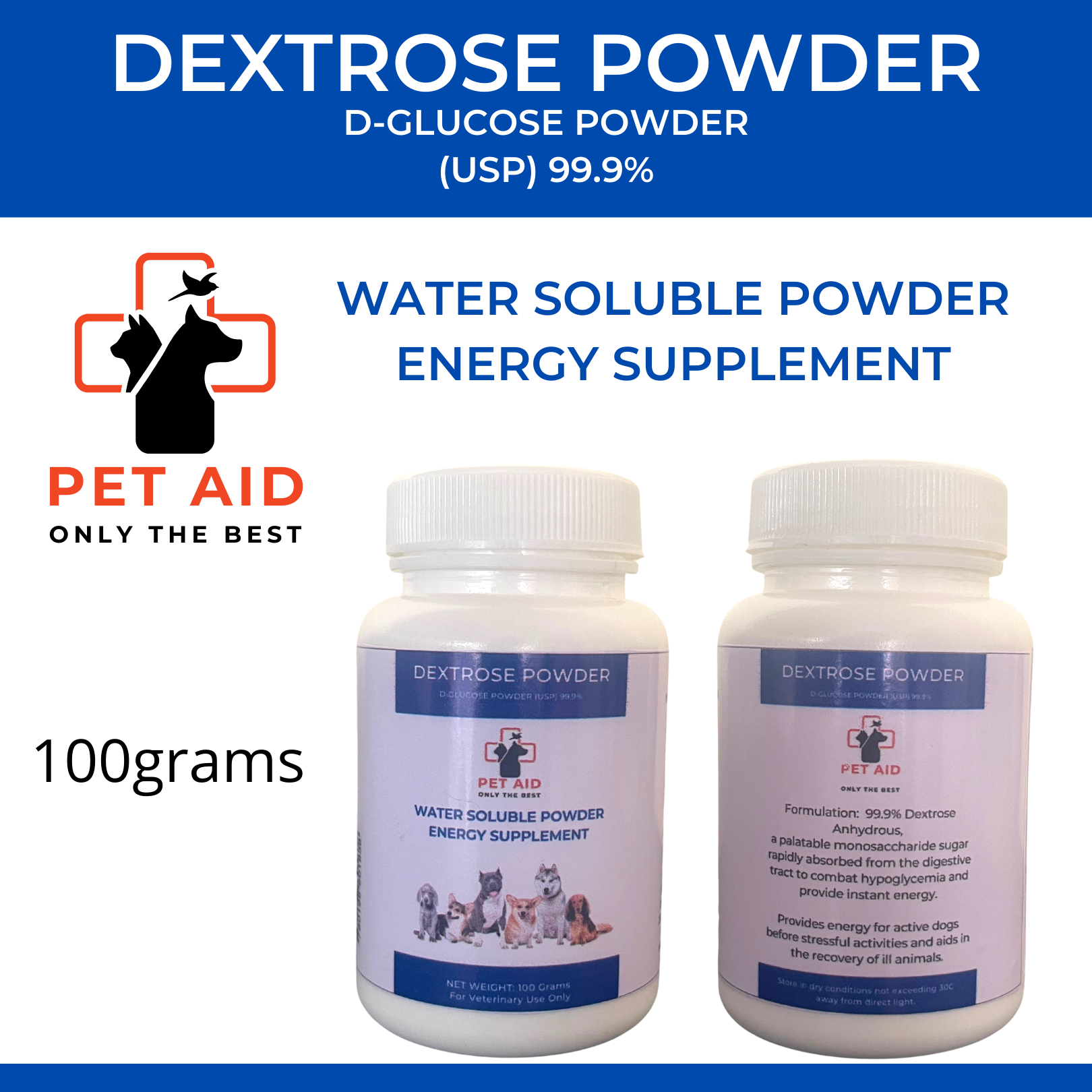 PetAid PH Dextrose Powder 100 grams for Pet Dog Cat & Animals Energy ...