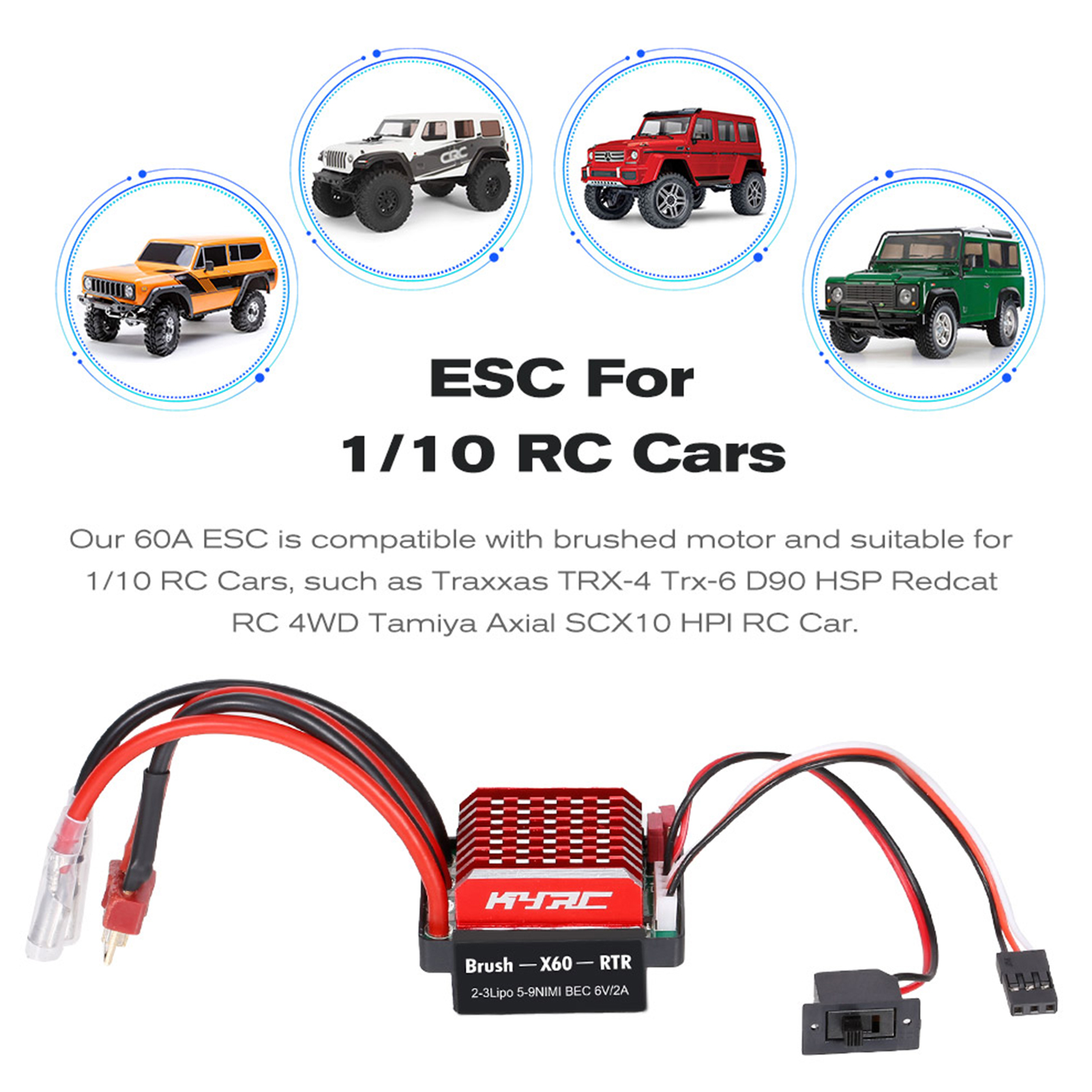 540 Brushed Motor RC Crawler Motor 45T 3-Slot and 60A ESC RC Car ESC ...