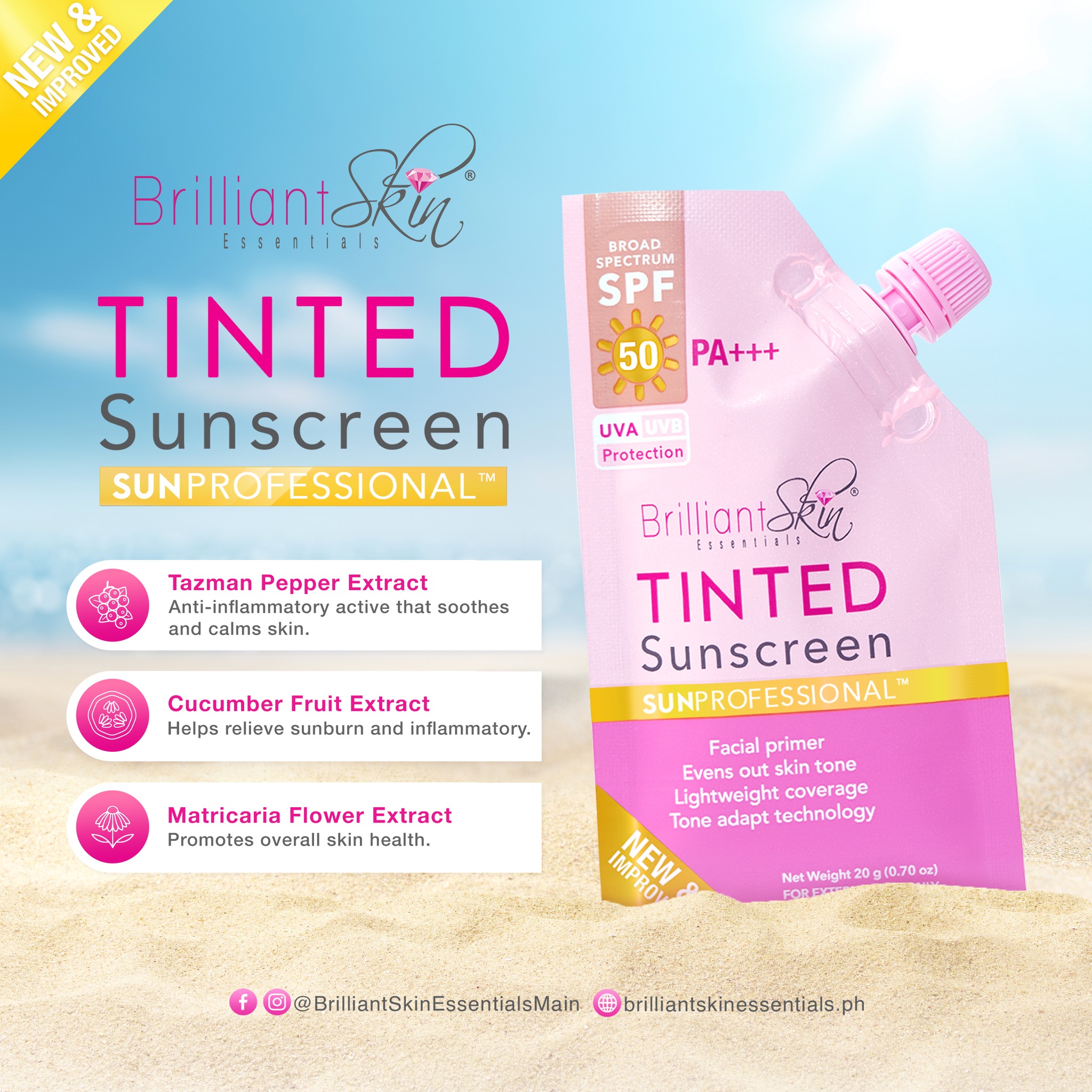 Tinted Sunscreen Facial Primer SPF50 20g Brilliant Skin | Lazada PH